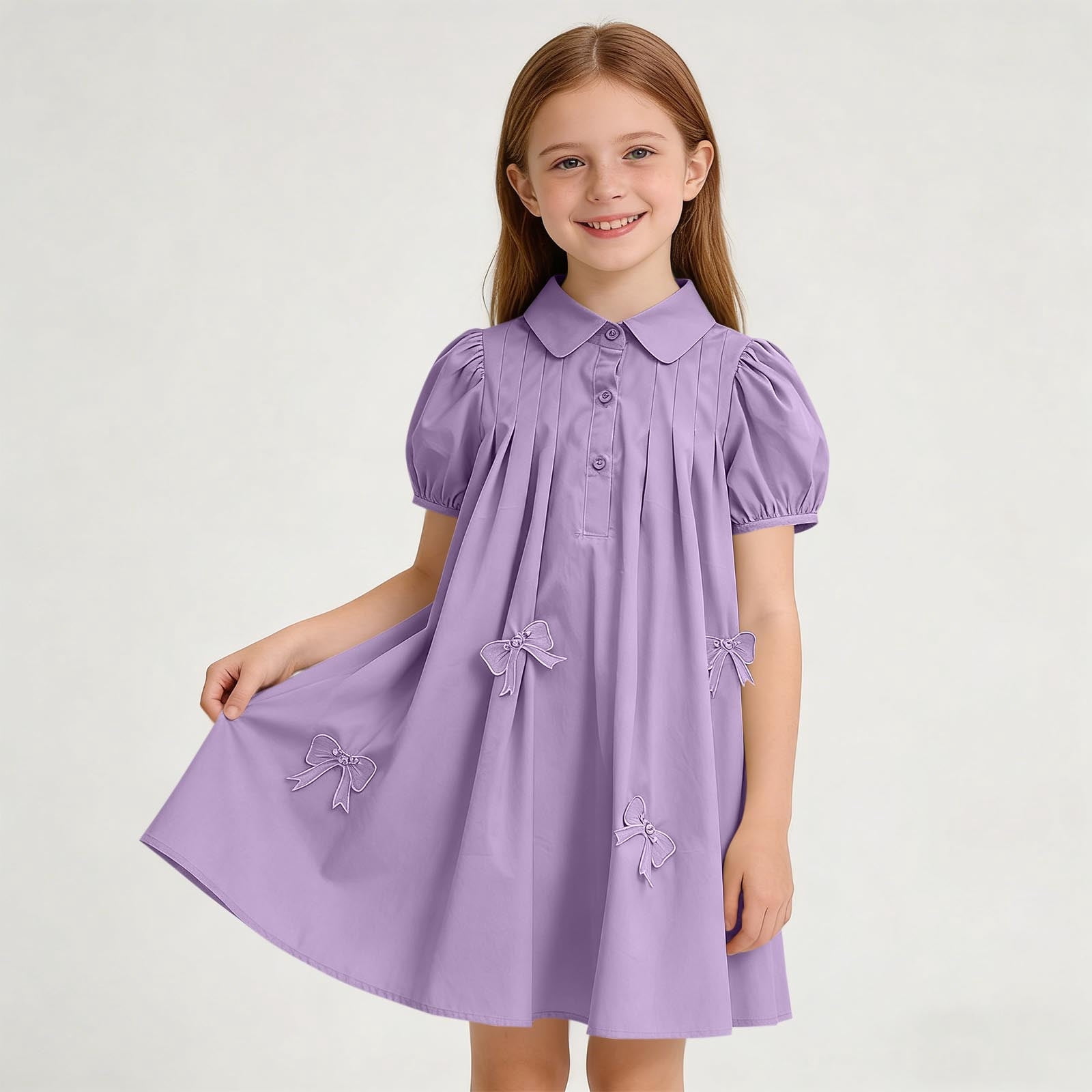 Babcutegg Girls’ Solid-Color Sleeveless Dress With Polo Collar, Back ...