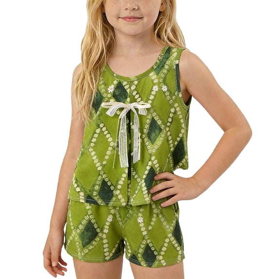 Babcutegg Girls Summer Two-Piece Outfit – Sleeveless Printed Round-Neck ...