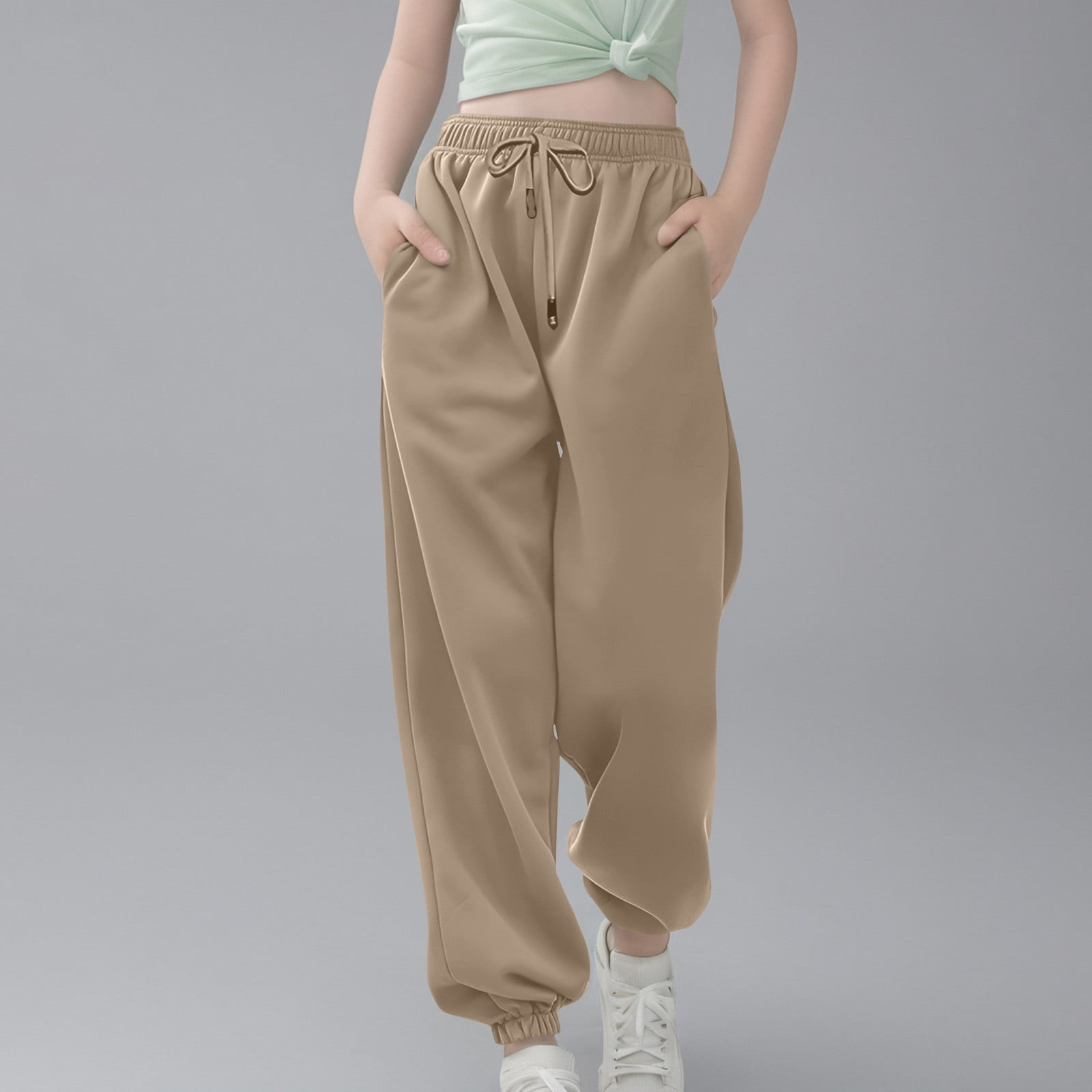 Babcutegg Girls' Summer Wear Pants, Soild Color with Two Pockets Jogger ...