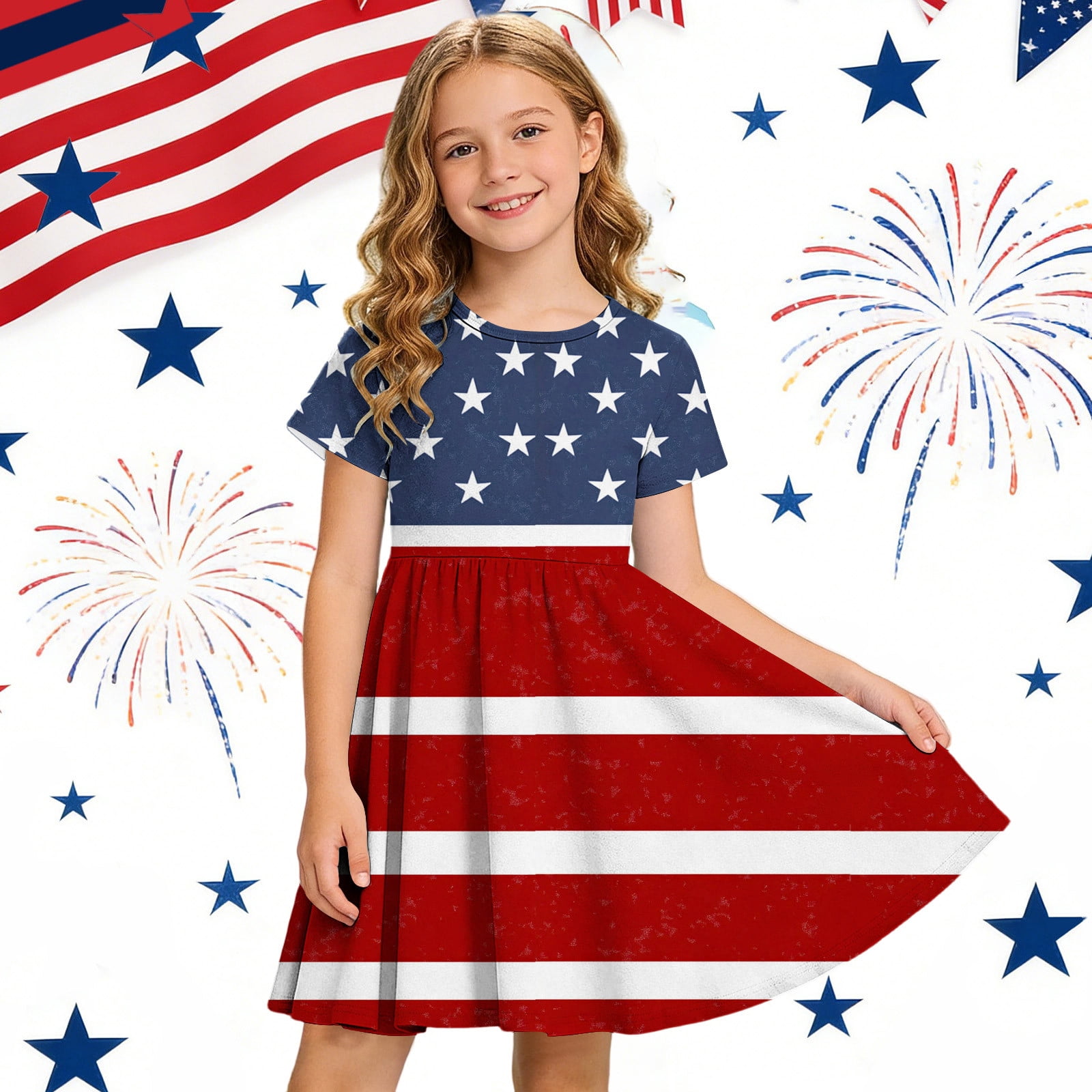 Babcutegg Independence Day Themed Printed Short-Sleeve Dress With ...