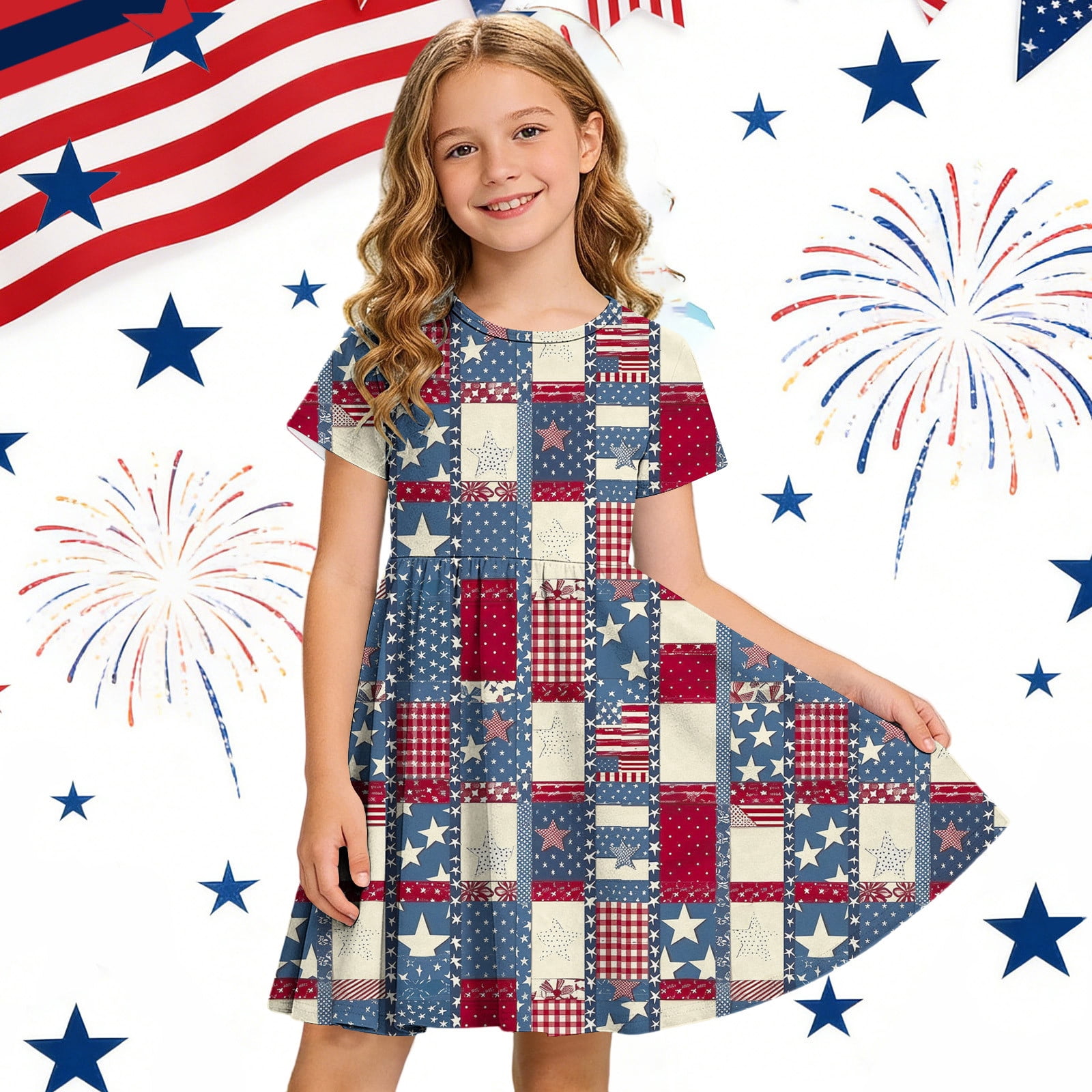 Babcutegg Independence Day Themed Printed Short Sleeve Dress With ...