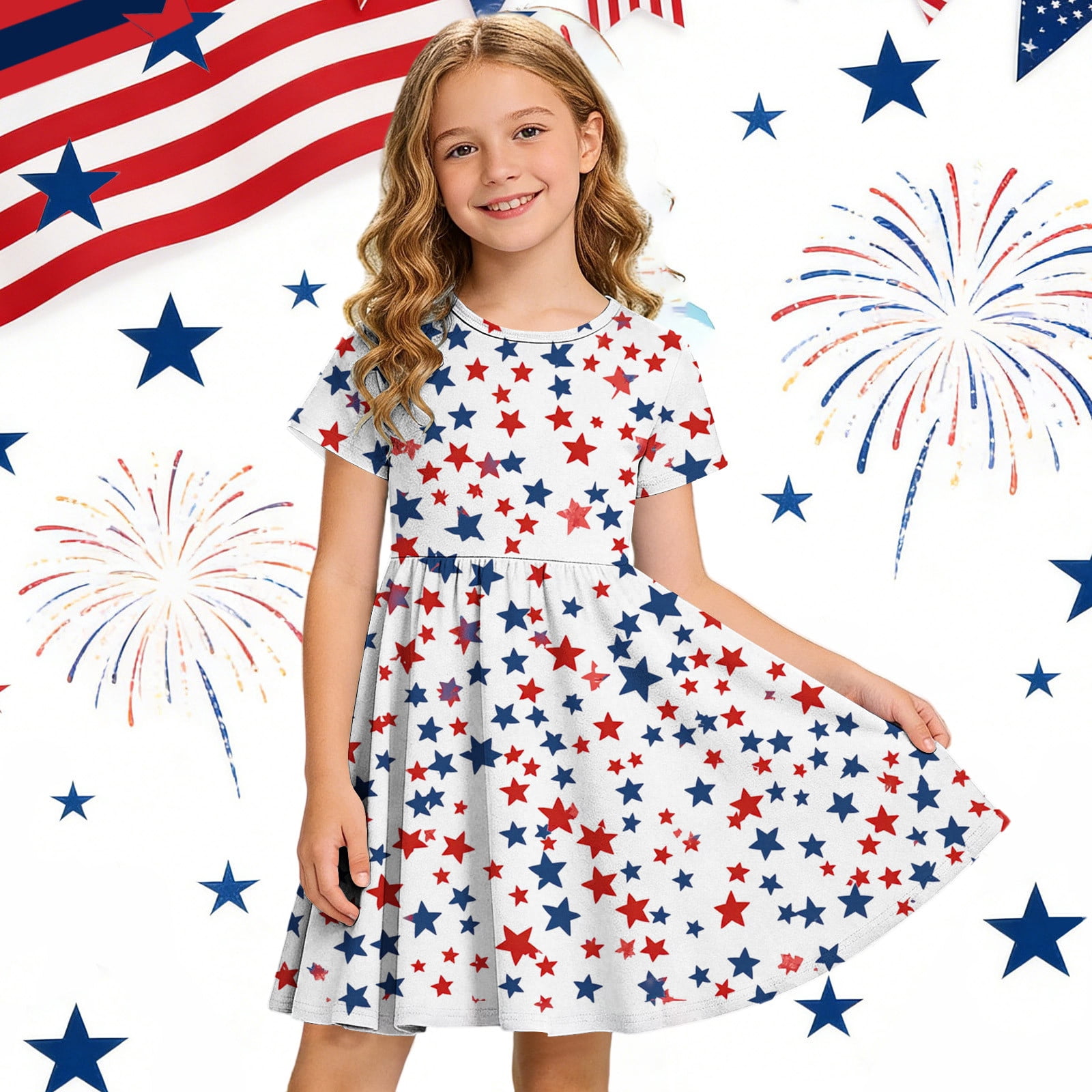 Babcutegg Independence Day Themed Printed Short-Sleeve Dress With ...