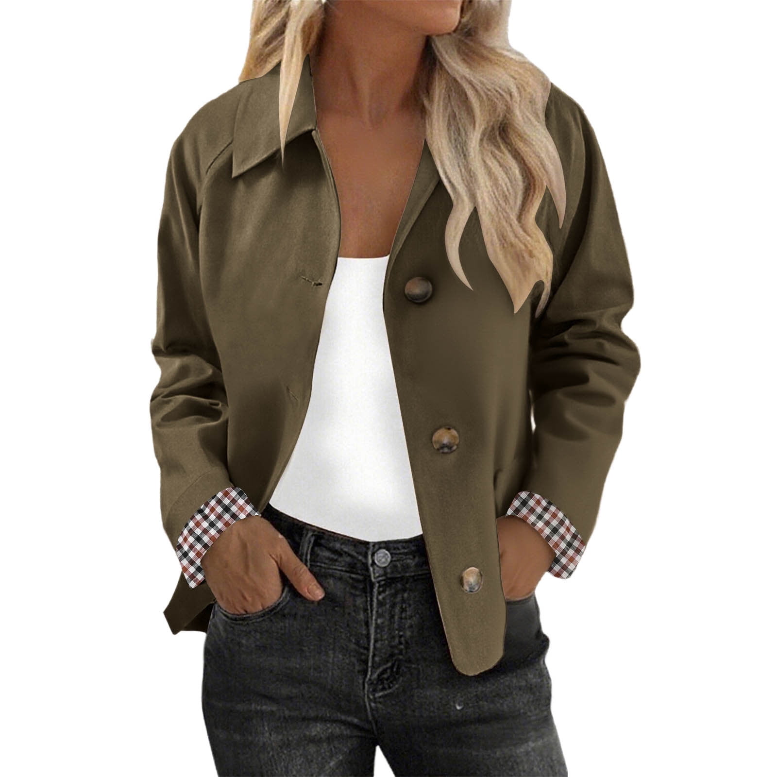 Babcutegg Jackets for Women Lapel with Button Regular Fit Womens Fall ...