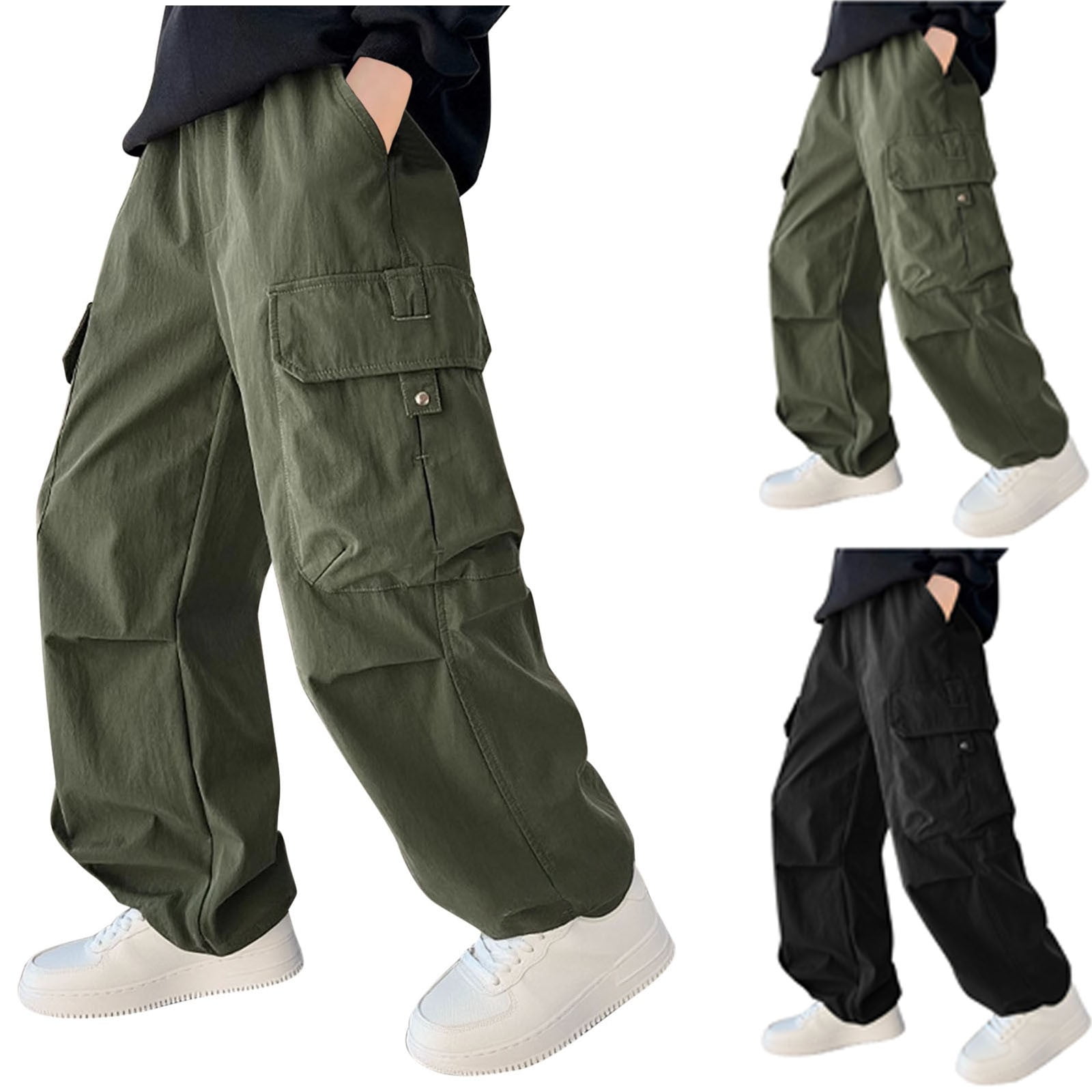 Babcutegg Kid Boys Capris Elastic Waist Nylon&Spandex Wide Leg Cargo ...