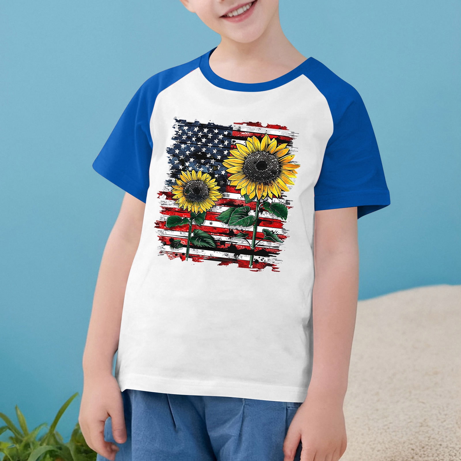 Babcutegg Kid Boys T-Shirt, Raglan Sleeve Round Neck Independence Day ...