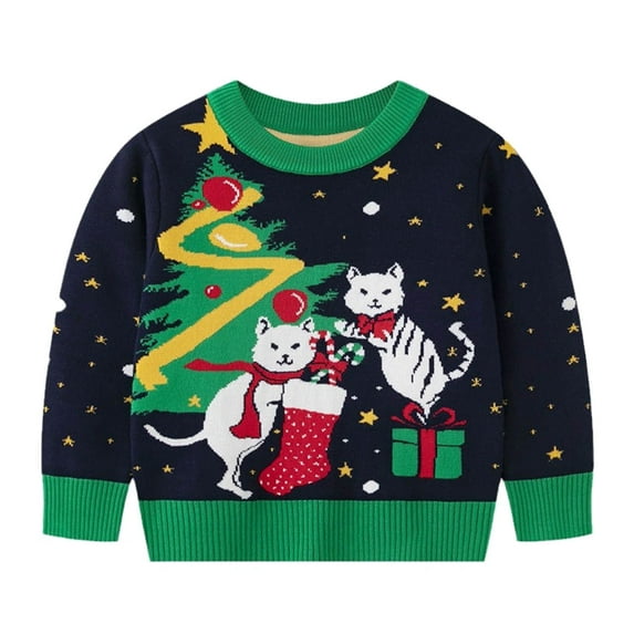 Babcutegg Kid Girls Christmas Sweaters Warm Elastic Waist Knit Long ...