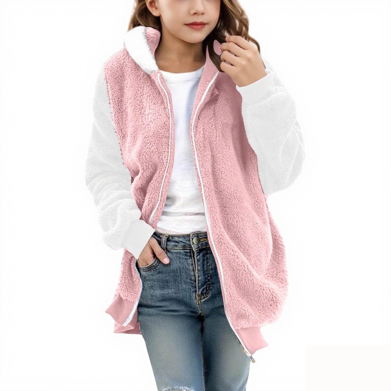 Babcutegg Kid Girls Coats Full Zipper Two side brushed Fleece Hooded ...