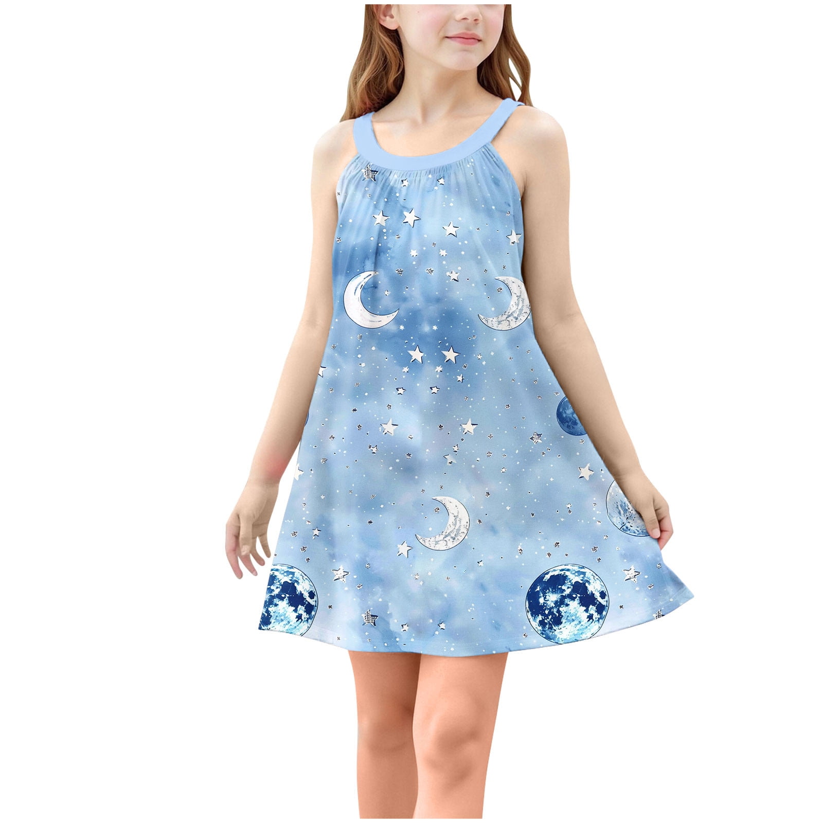 Babcutegg Kid Girls Dress, Graphic Pattern Round Neck Sleeveless Summer ...