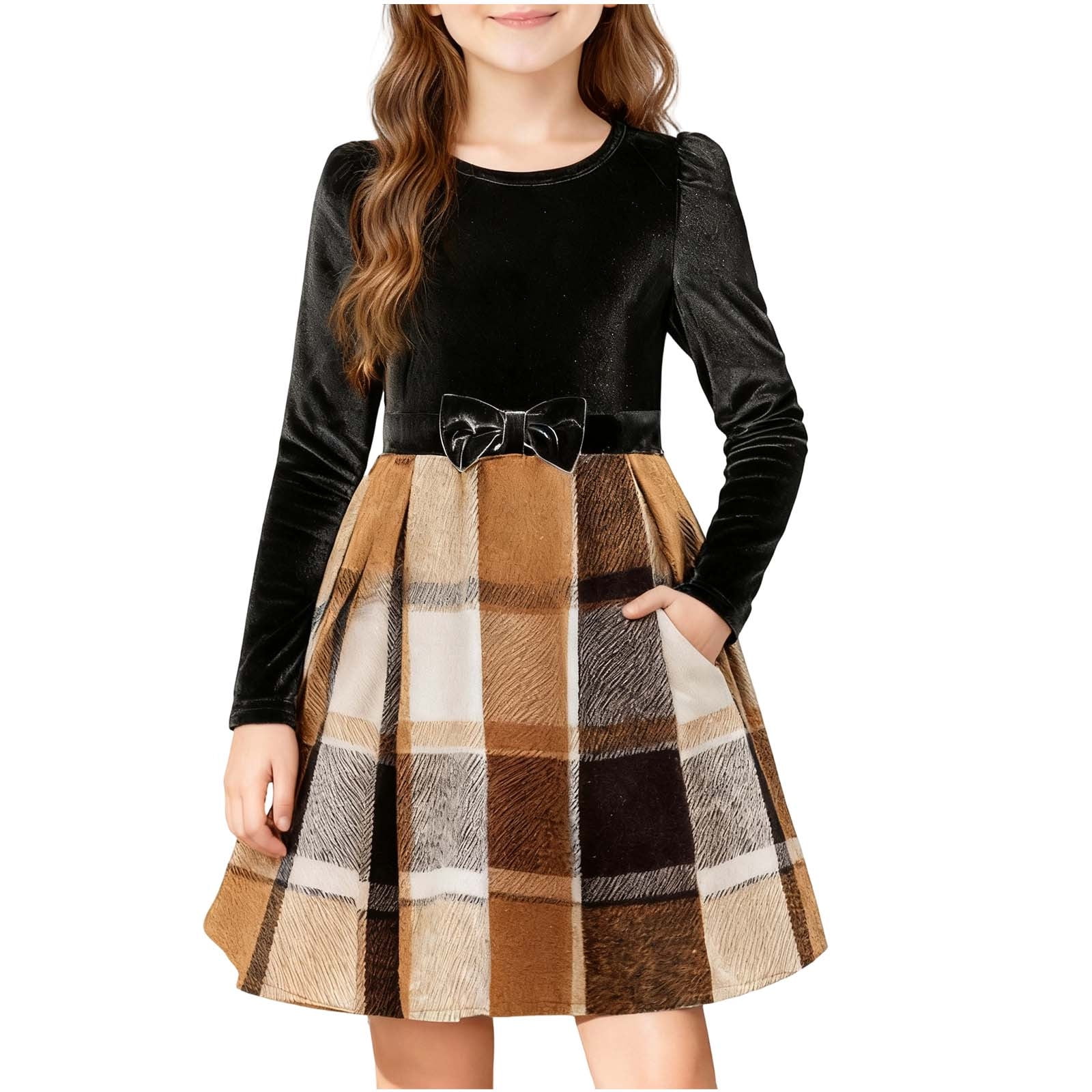 Babcutegg Kid Girls Dress Side Pockets Long Sleeve Regular Fit Campus ...