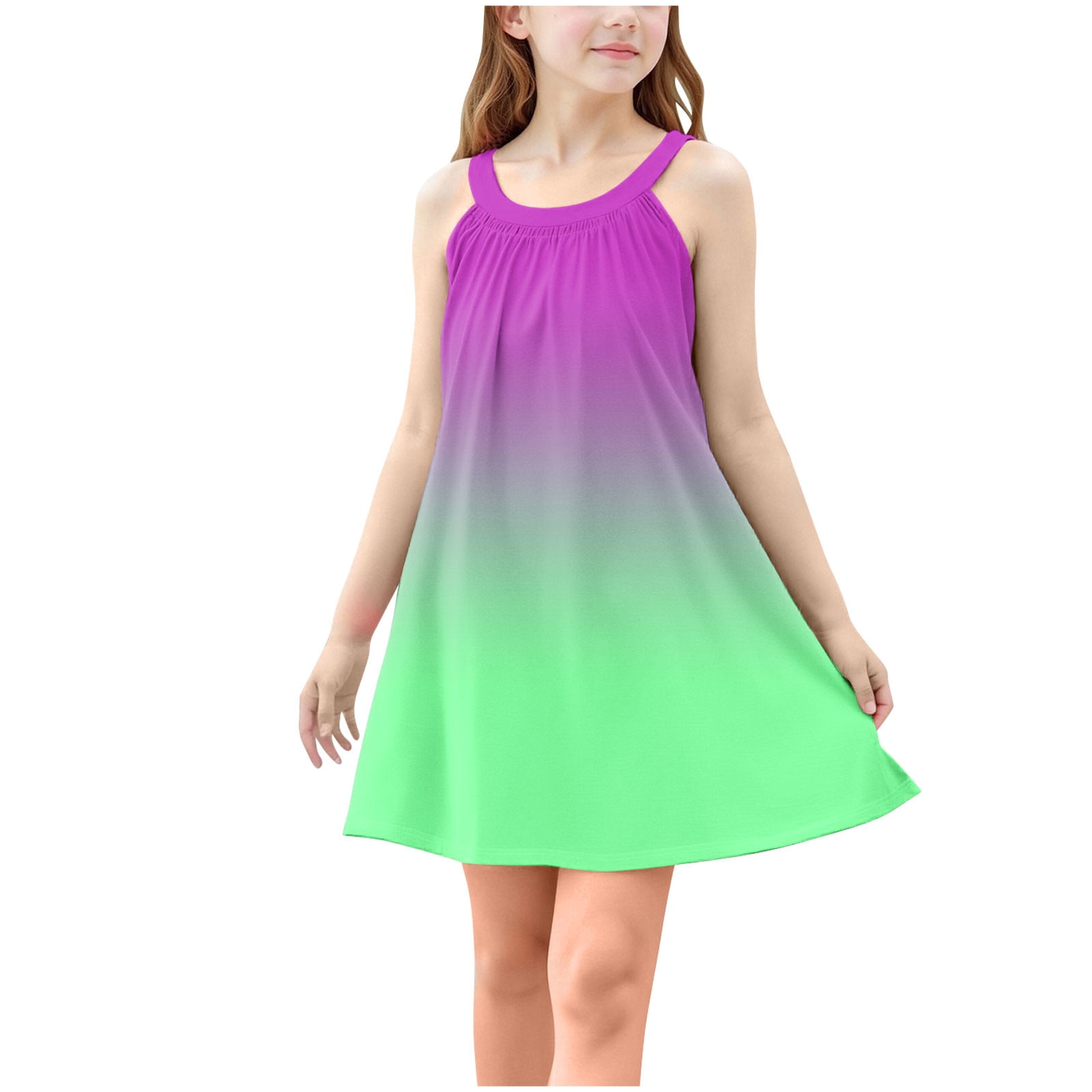 Babcutegg Kid Girls Gradient Dresses, Sleeveless Round Neck A-Line Dresses for Kid Girls 2025 ...