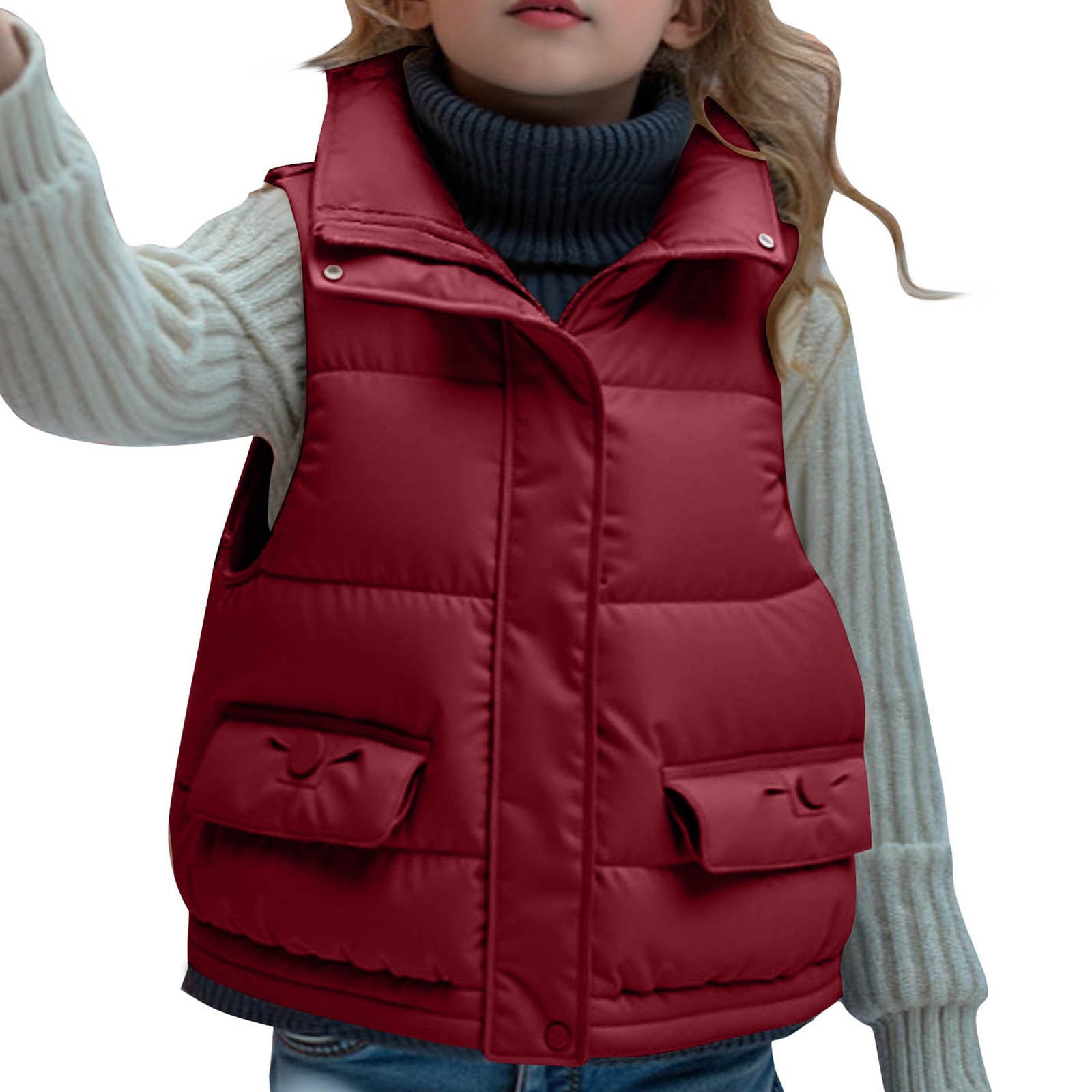 Babcutegg Kid Girls Puffer Jackets Full Zipper Sleeveless Side Pockets ...