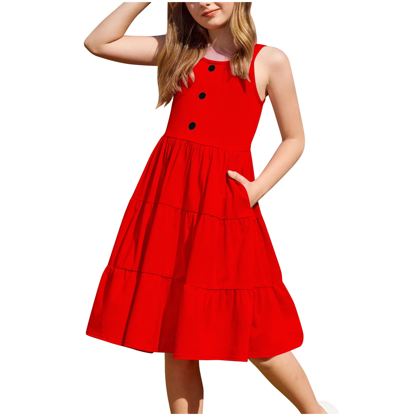 Babcutegg Kids Clothes Summer Round Neck Sleeveless Classy Dress Red 9 ...