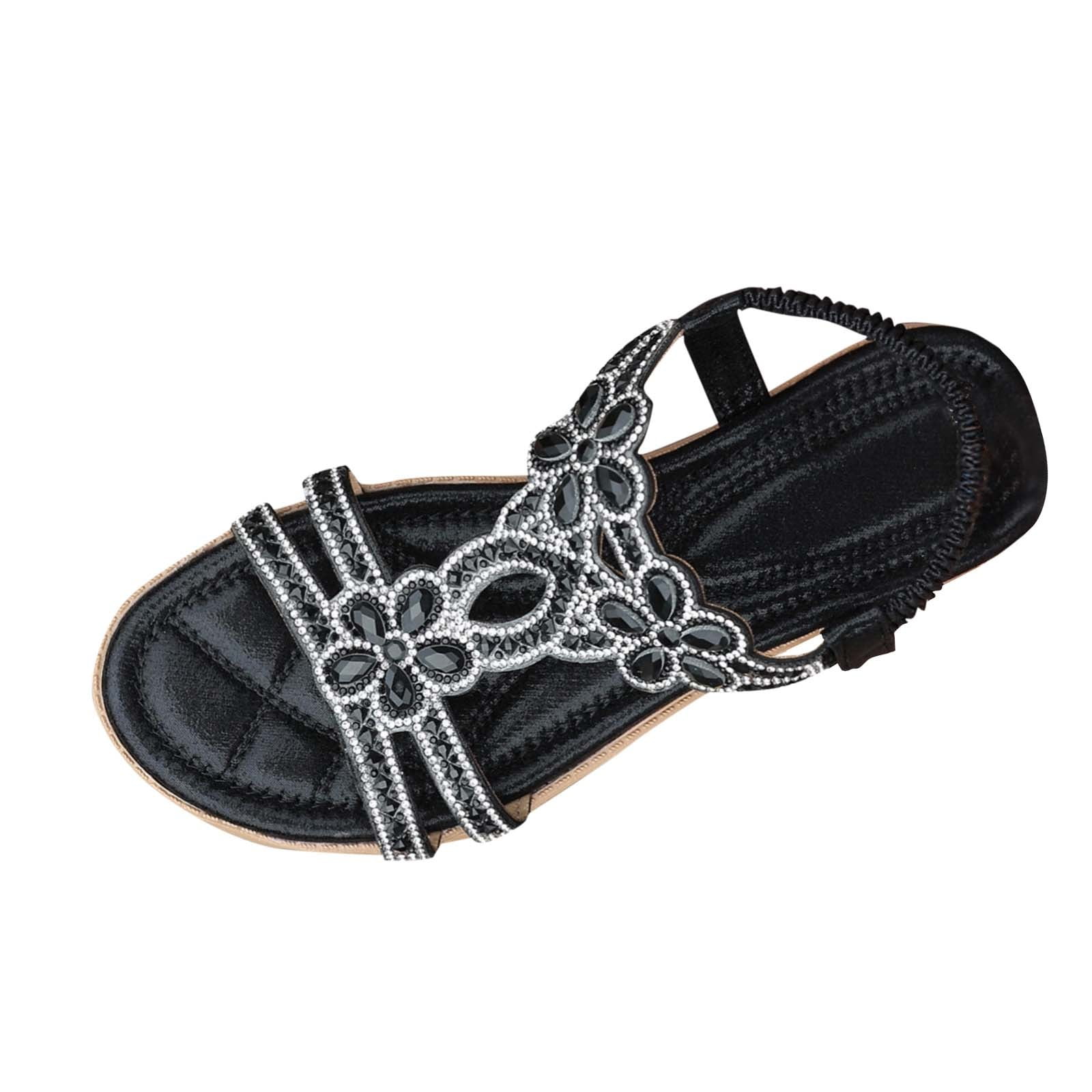 Babcutegg Ladies Sandals Soild Color Open Toe Bohemian Style Sandals ...
