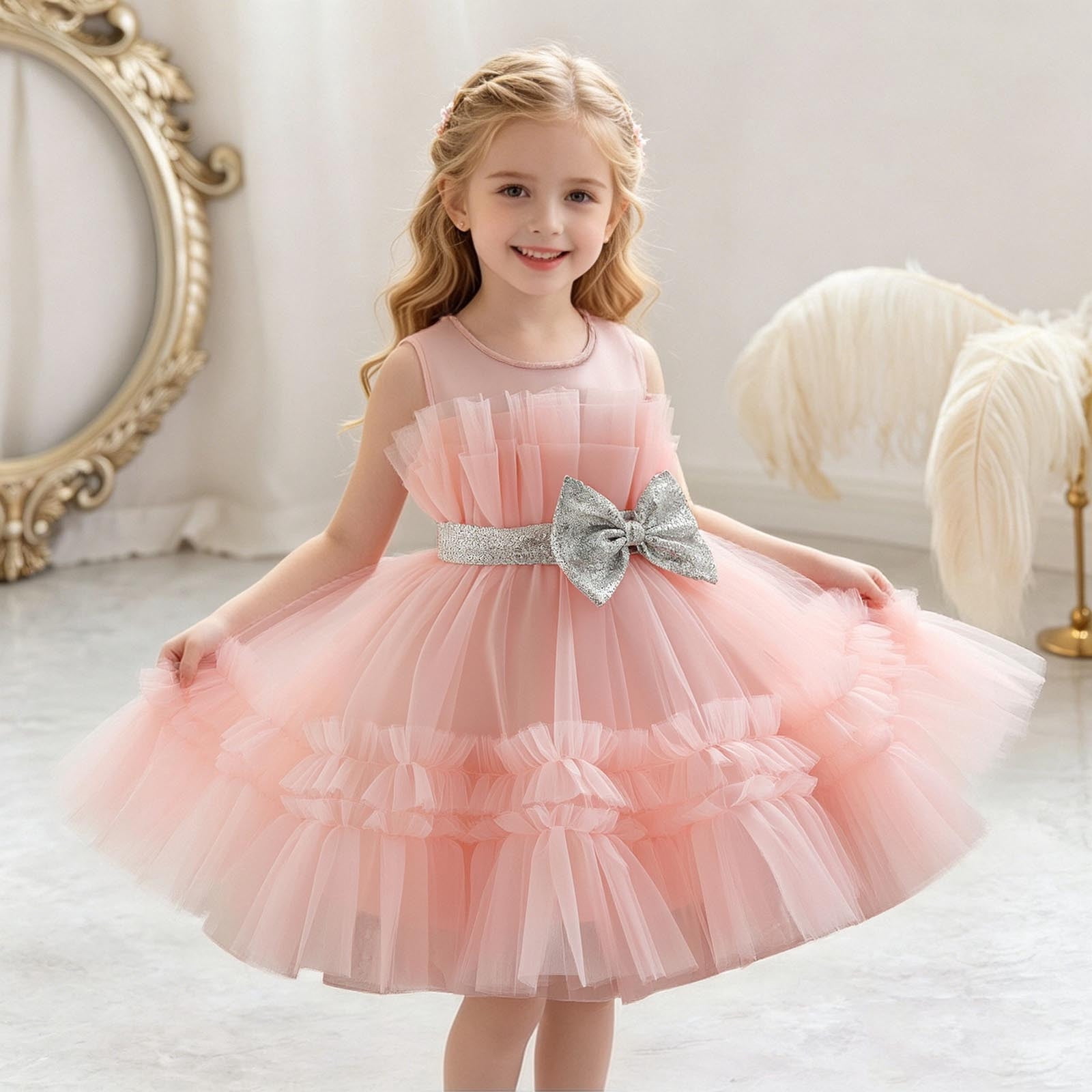 Babcutegg Light Blue Sleeveless Tulle Princess Dress With Sparkling ...