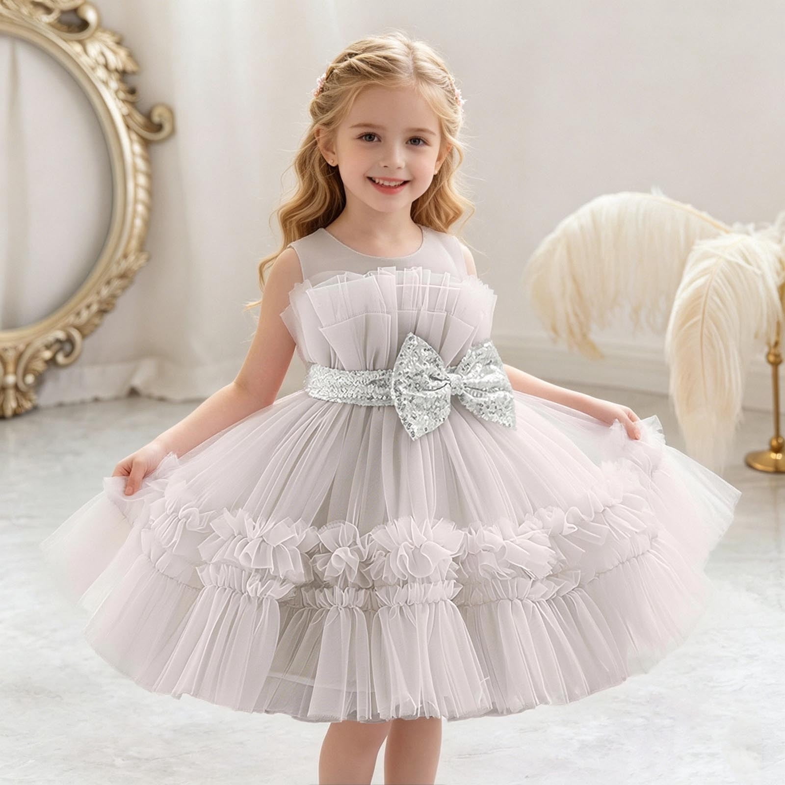 Babcutegg Light Blue Sleeveless Tulle Princess Dress With Sparkling ...