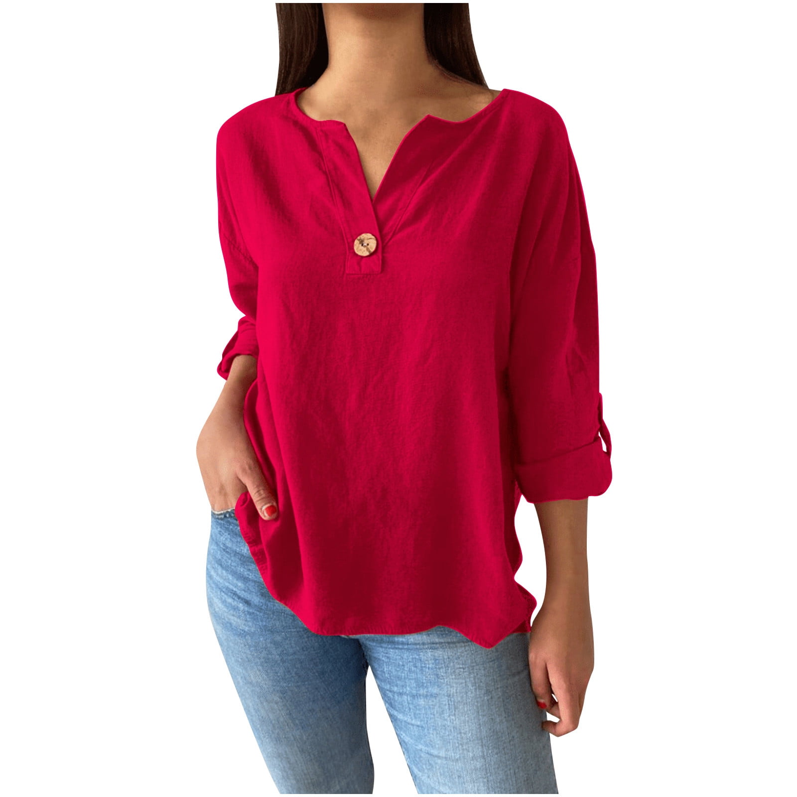 Babcutegg Long Sleeve Shirts For Women, Soild Color V-Neck Tops For ...