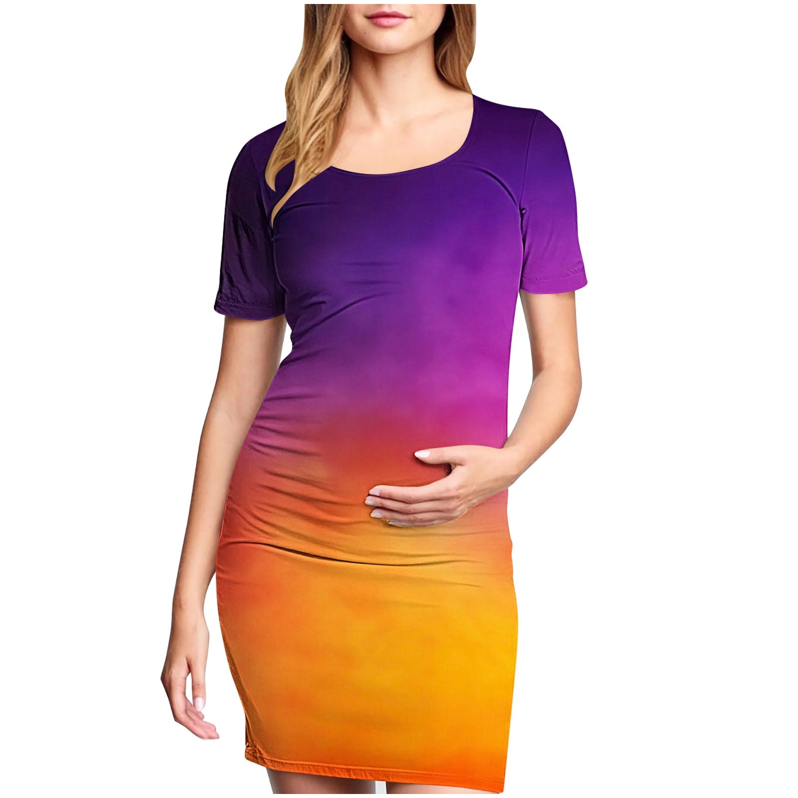 Babcutegg Maternity Dress, Short Sleeve Crew Neck Gradient Print ...