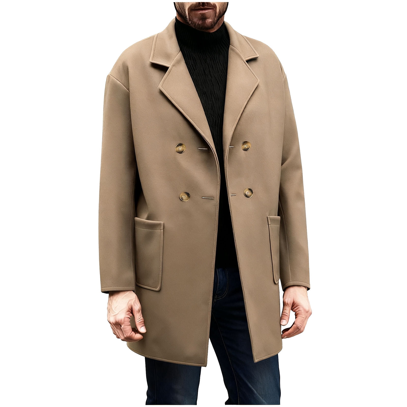 Babcutegg Mens Overcoat Jackets Side Pockets Big&Tall Lapel Long Length ...