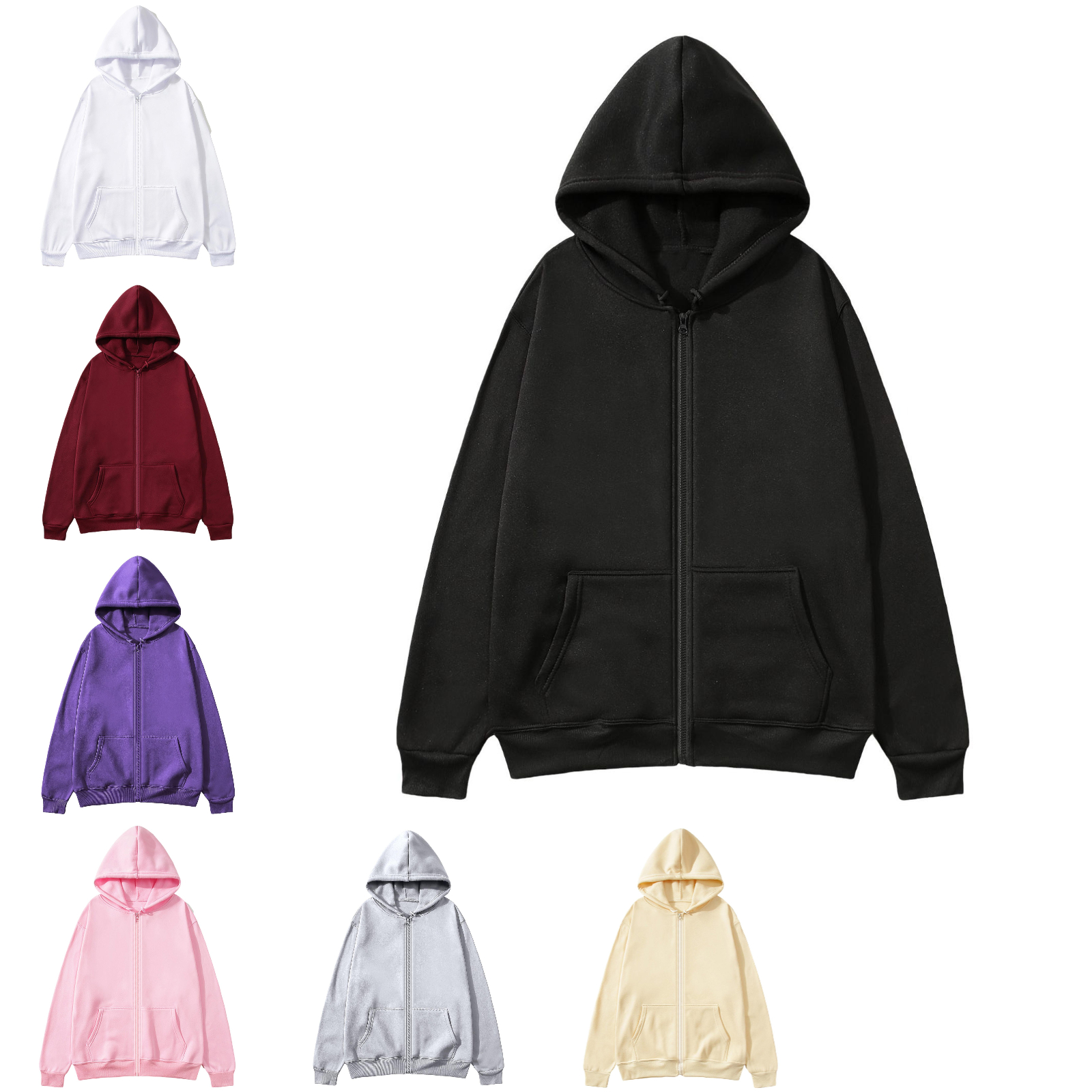 Babcutegg Mens Sweatshirts Full Zipper Elastic Cuff Soild Color Fleece ...