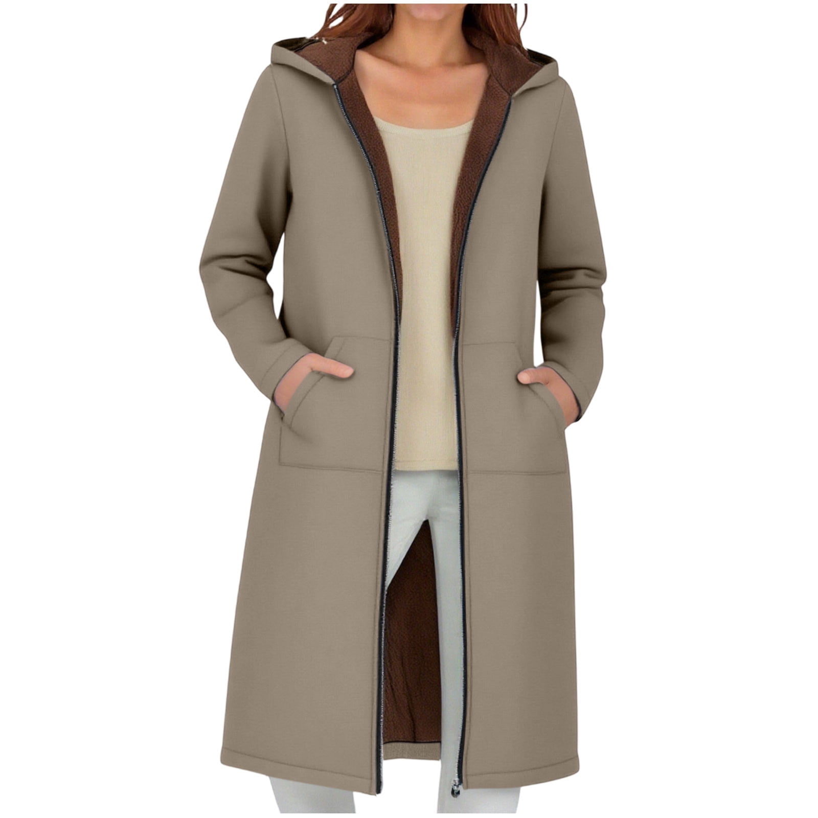 Babcutegg Overcoat Jackets for Women Hooded Full Zipper Wind Resistant ...