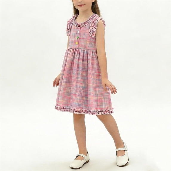 Babcutegg Plaid Sleeveless Button-Up Dress For Girls With Soft ...