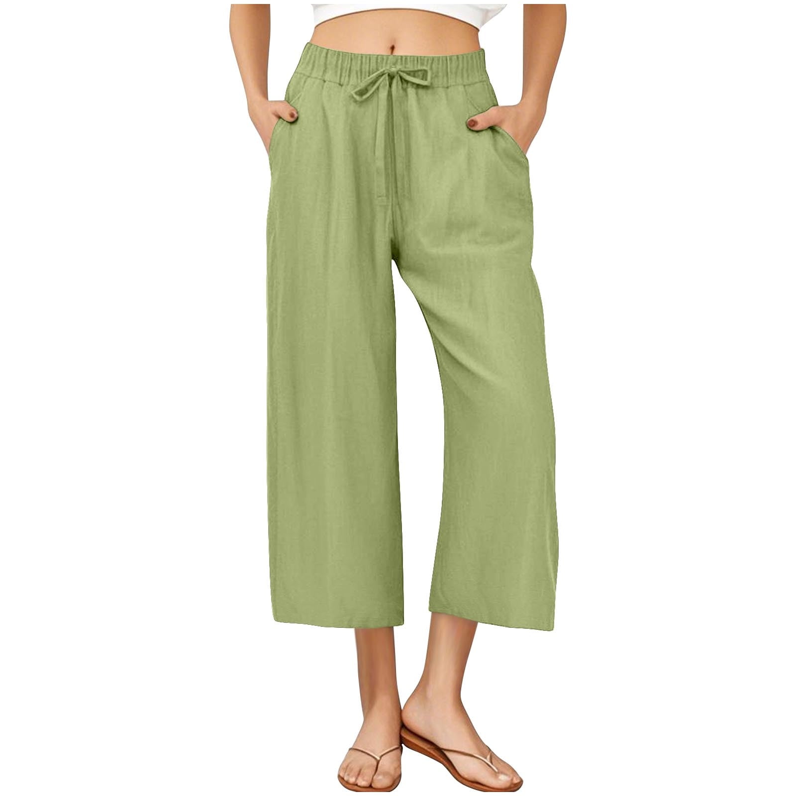 Babcutegg Plus Size Capris for Women Elastic Waist Side Pockets Wide ...