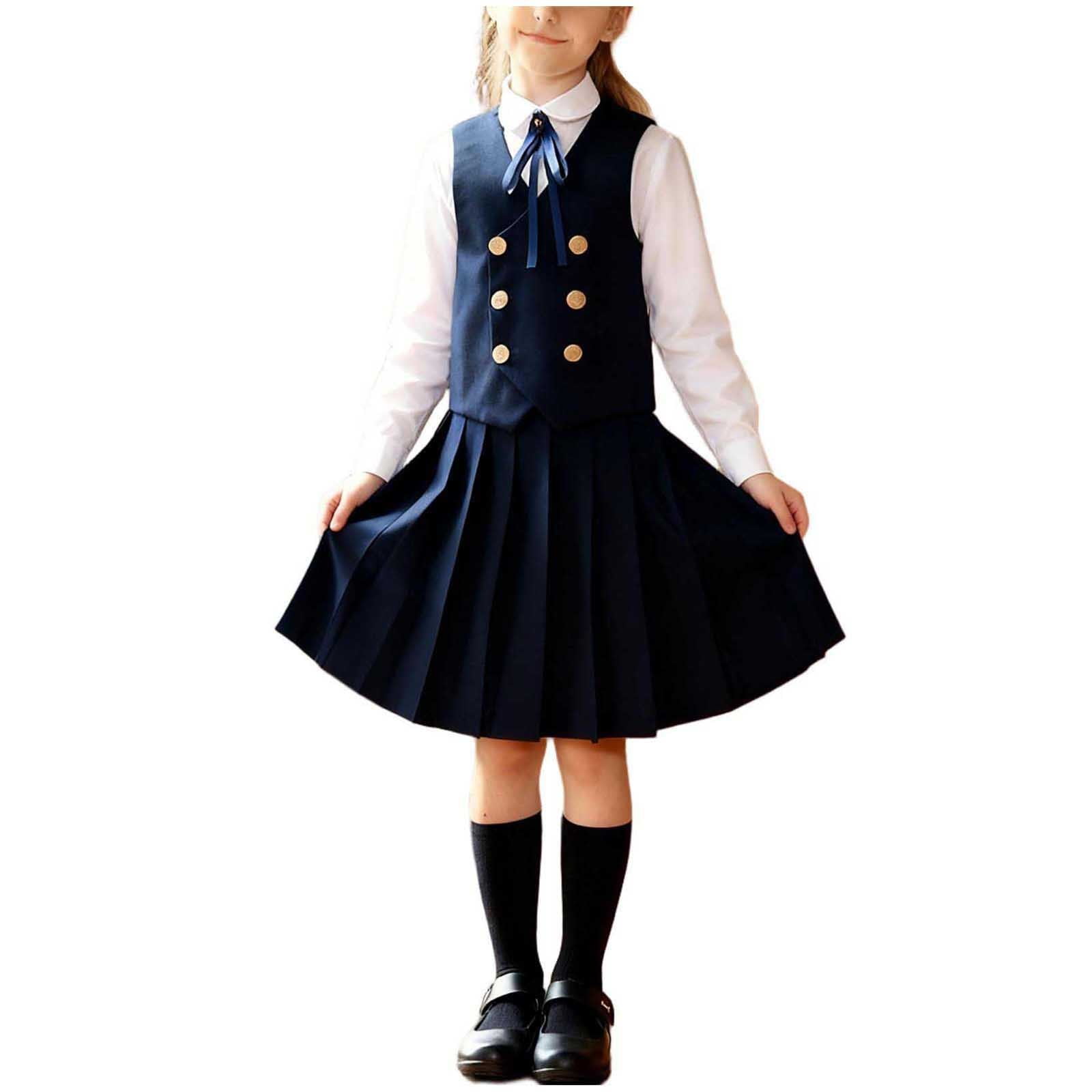 Babcutegg School Uniform Set for Girls Sleeveless Dress Long Sleeve ...