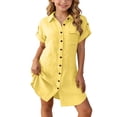 Babcutegg Soft Solid-Color Short-Sleeve Button-Up Shirt Dress With ...
