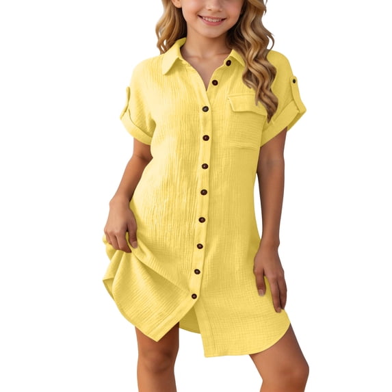 Babcutegg Soft Solid-Color Short-Sleeve Button-Up Shirt Dress With ...