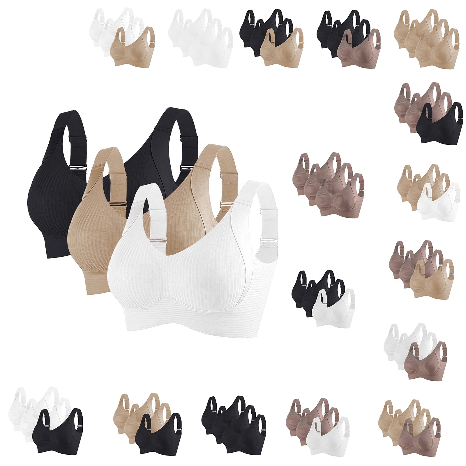 Babcutegg Sports Bra for Women Nylon&Spandex Wireless Full Coverage 3PC ...