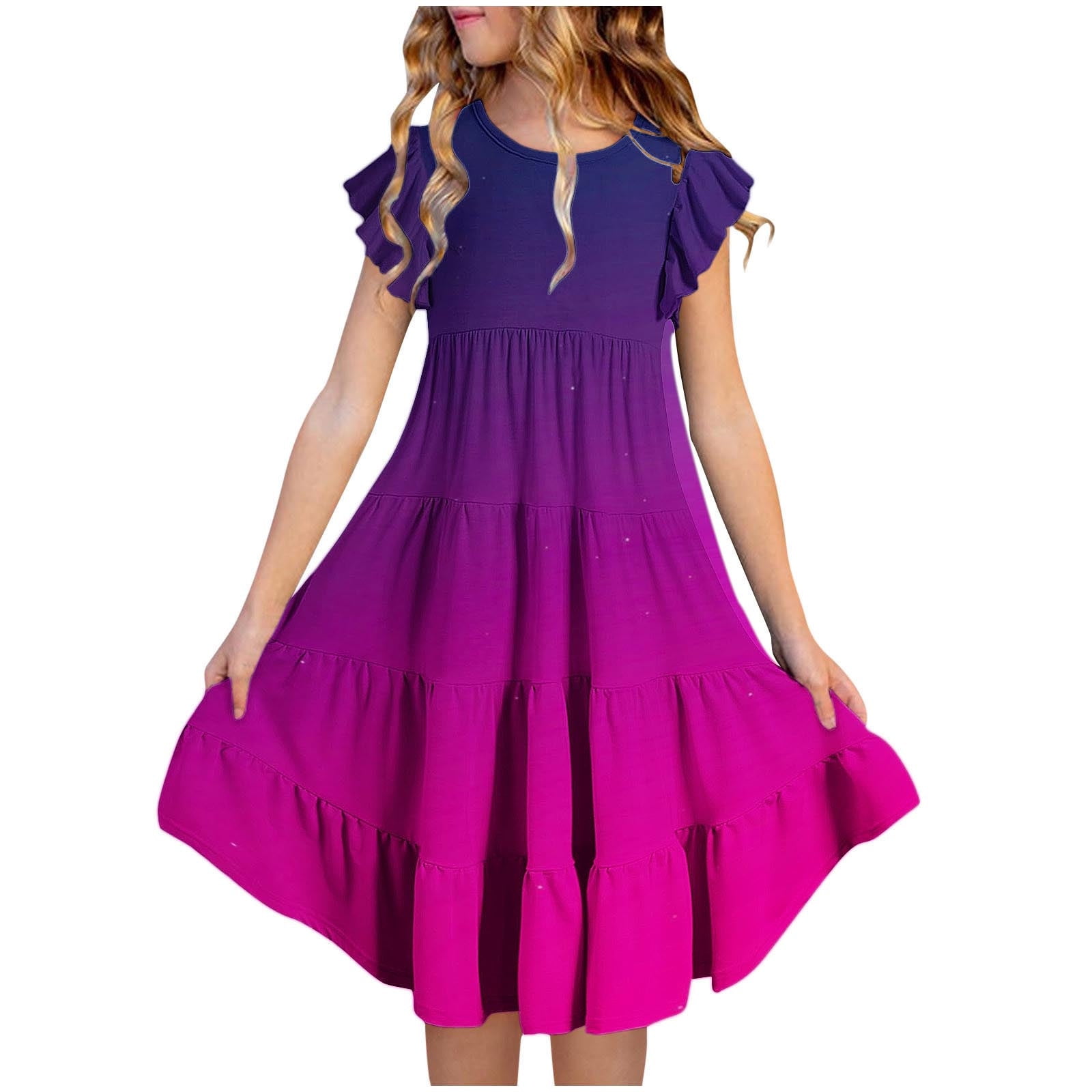 Babcutegg Teen Girls Summer Wear Dress, Short Sleeve Gradient Print ...