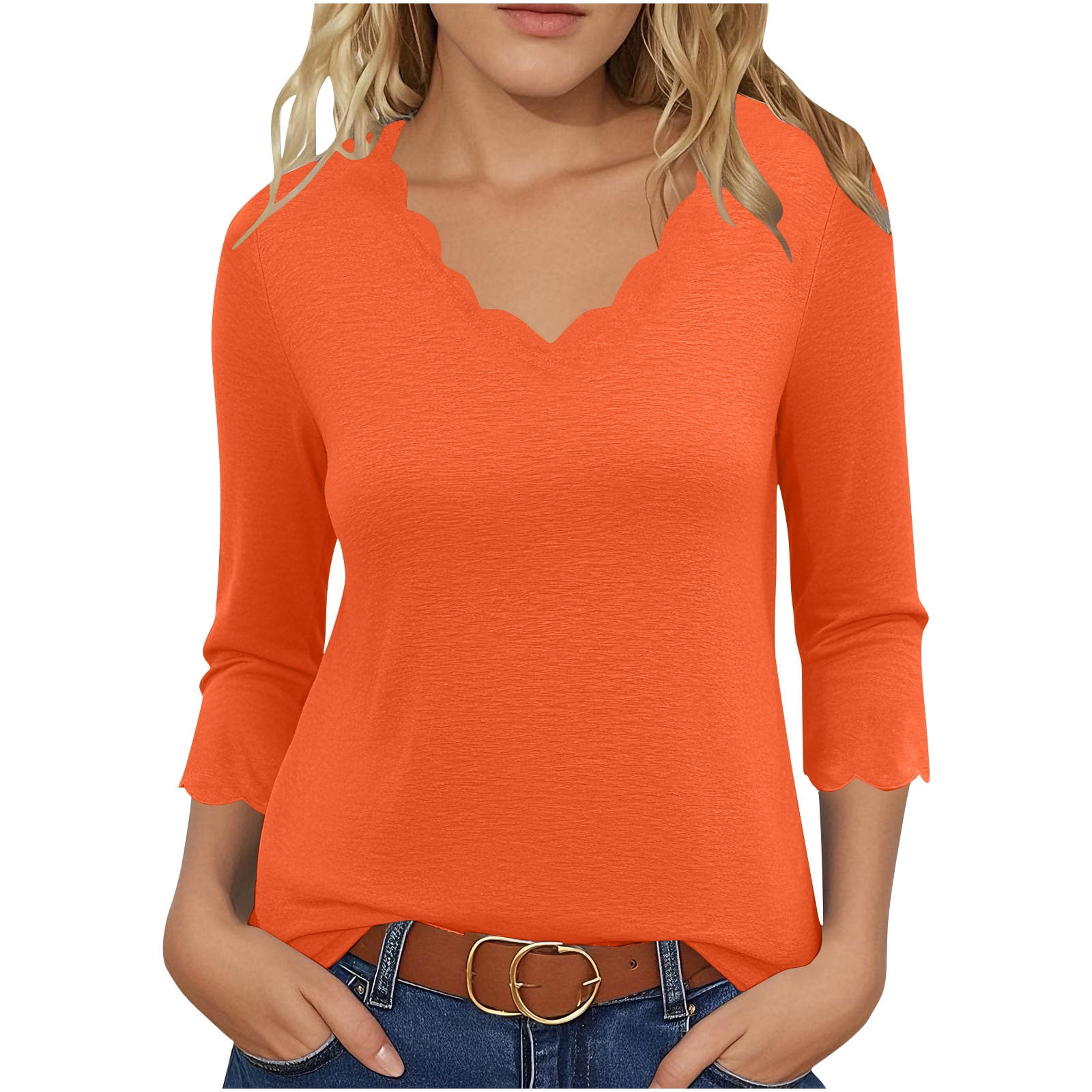 Babcutegg Womens Blouses Soild Color Crew Neck 3/4 Sleeve Clothes for ...