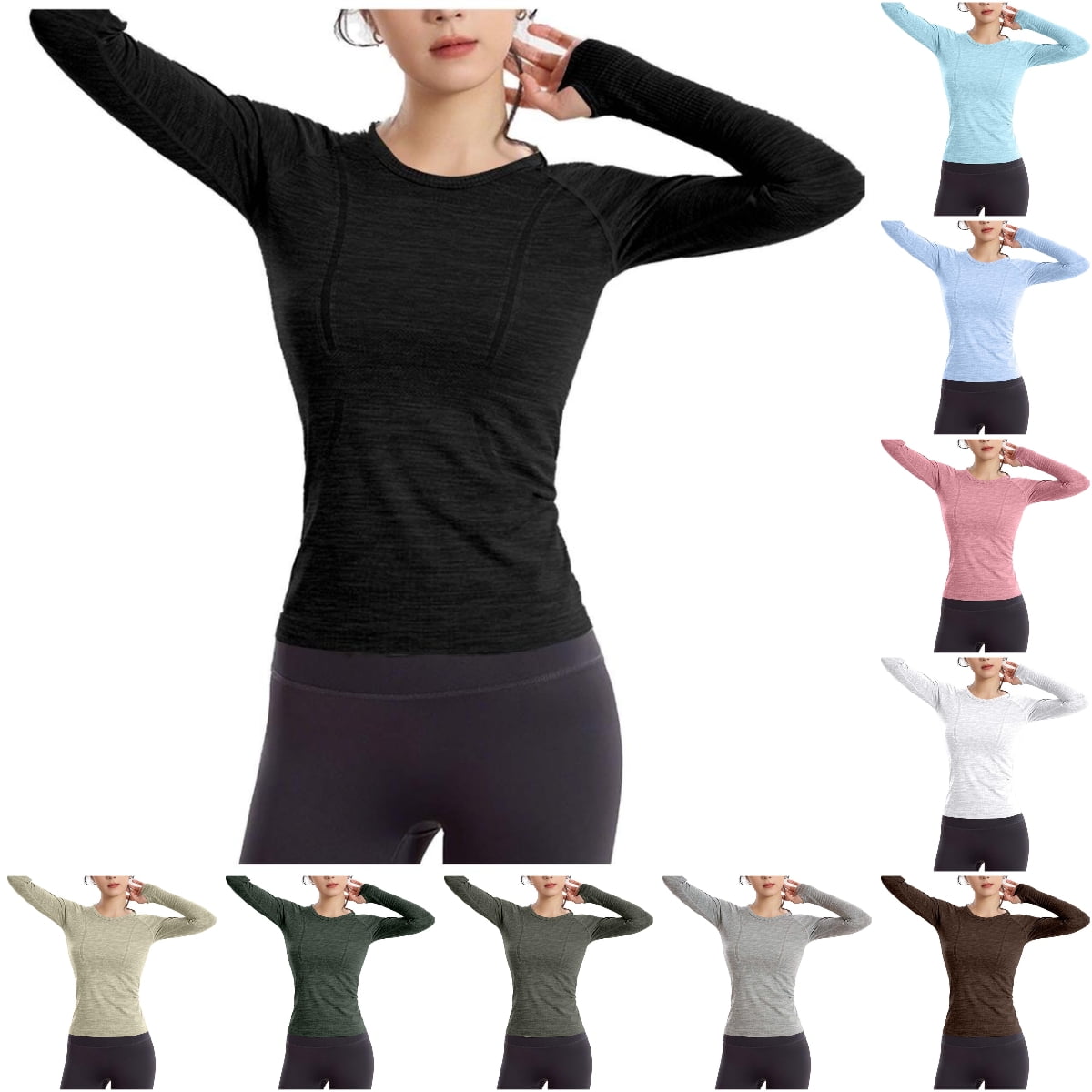 Babcutegg Womens Blouses Tight Fitting Athletic Wear Crew Neck Soild ...