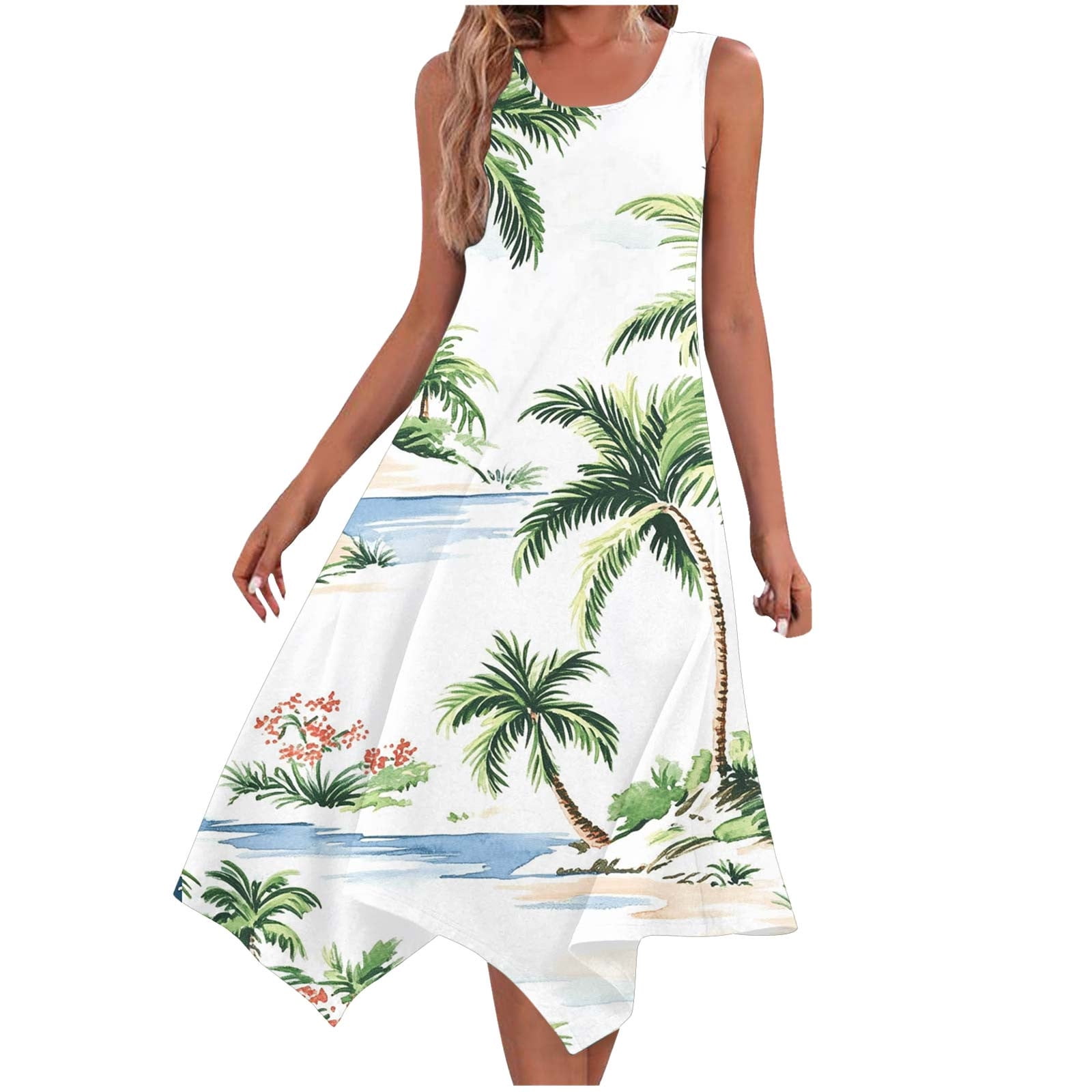 Babcutegg Womens Casual Dress, Sleeveless Round Neck Floral Pattern ...