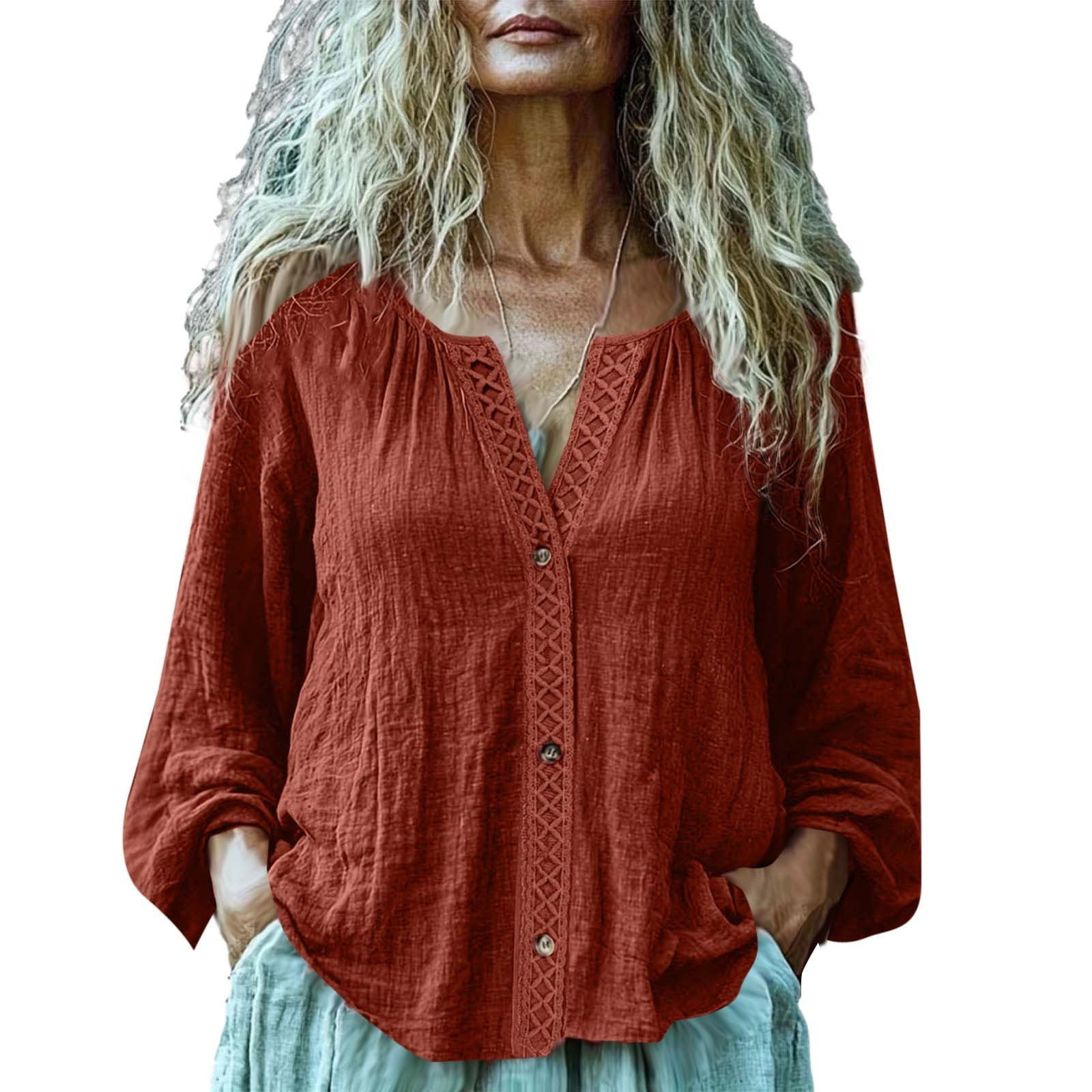 Babcutegg Womens Cotton Linen Shirts Breathable Casual Fashion Summer ...