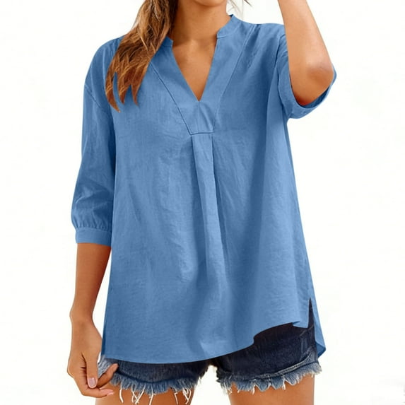 Babcutegg Womens Cotton Linen Shirts with Button Loose Fit Basic Tops ...