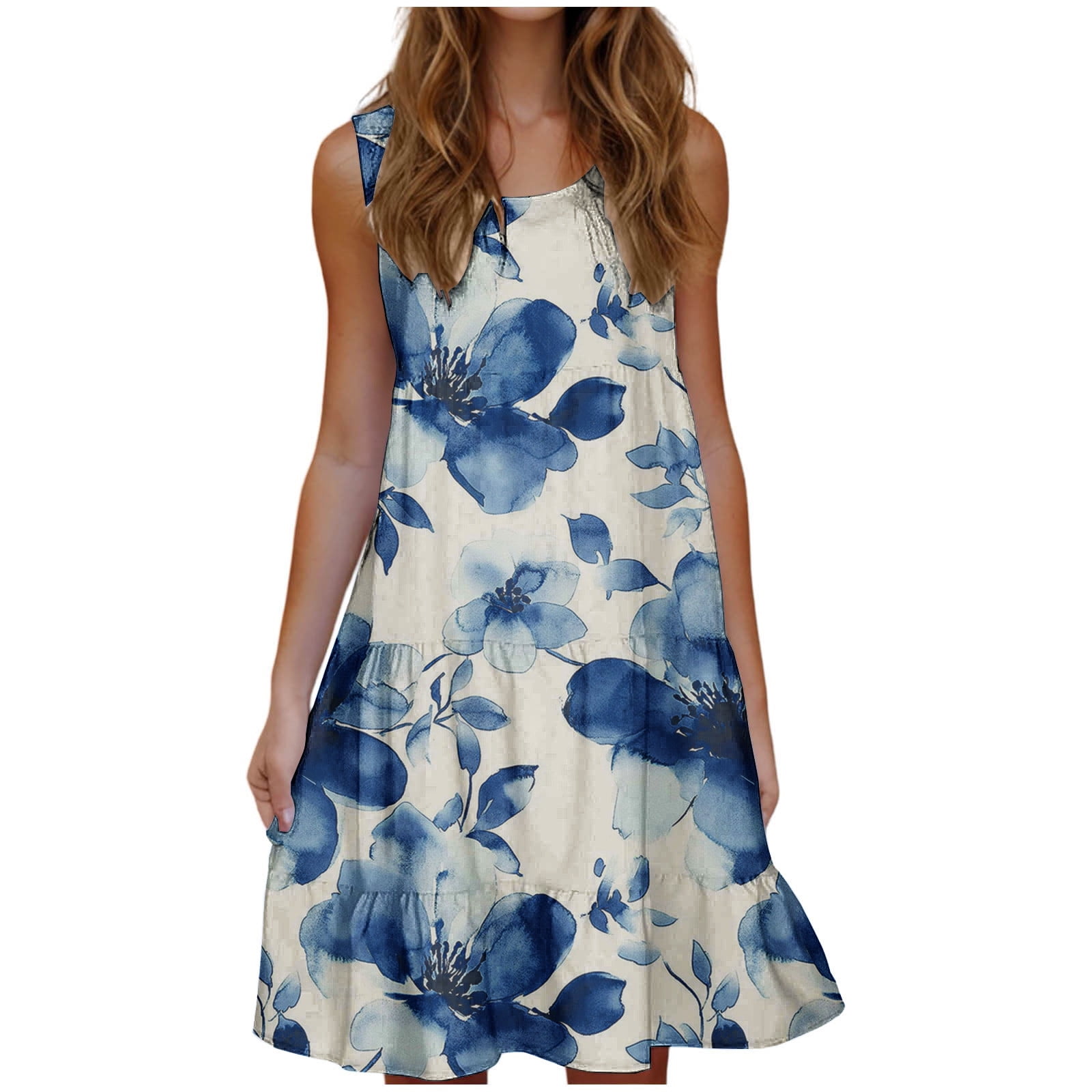 Babcutegg Womens Dresses, Round Neck Floral Print Sleeveless sundresses ...