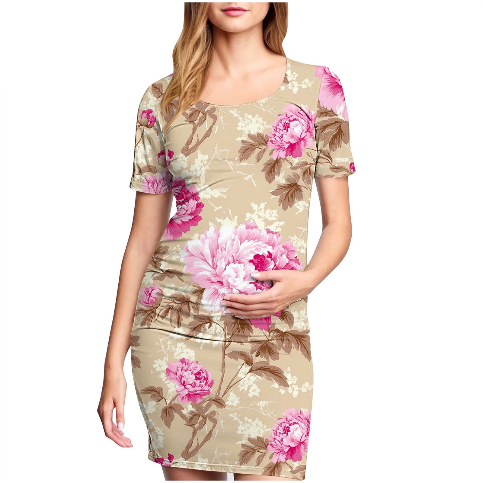 Babcutegg Womens Maternity Bodycon Dress, Round Neck Short Sleeve ...