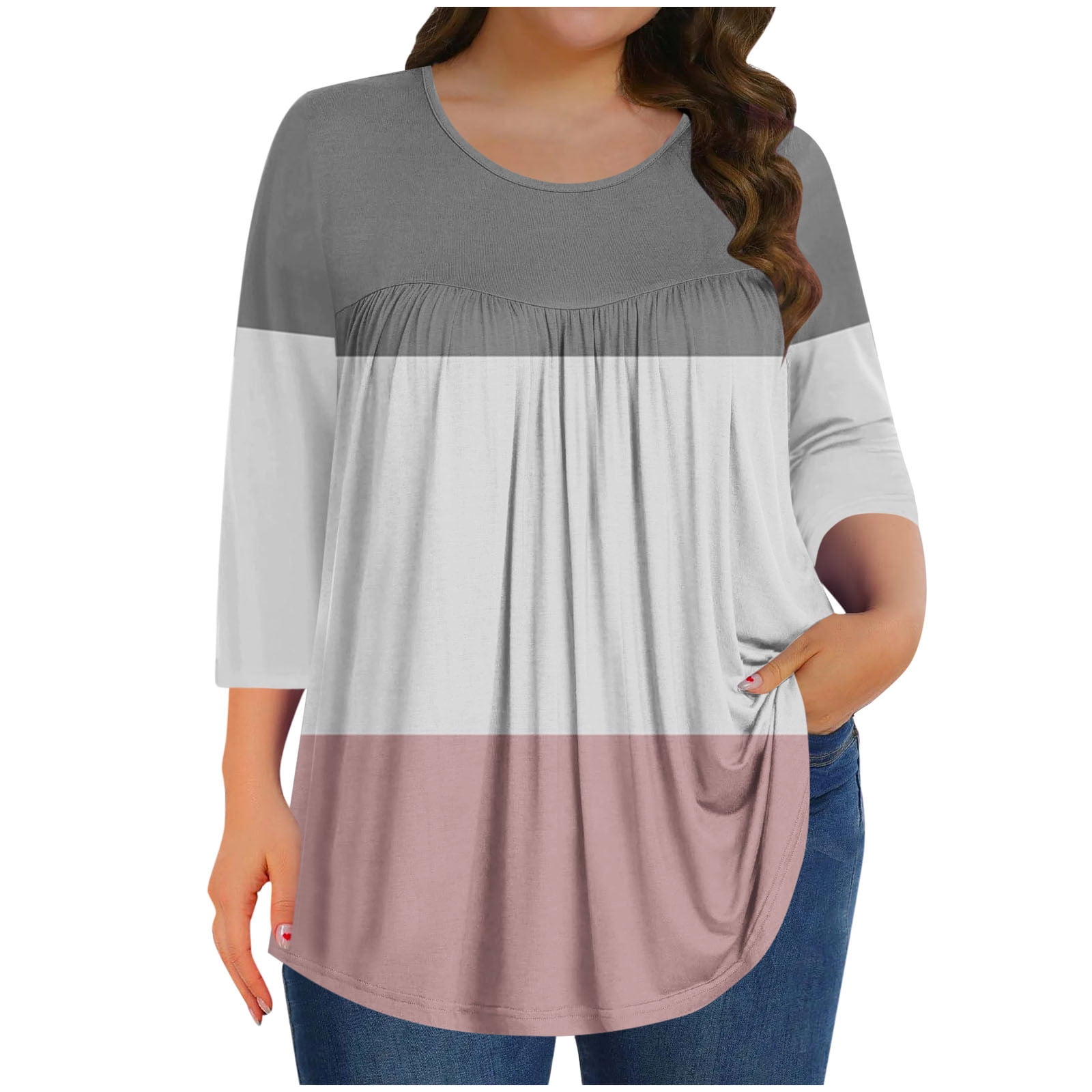 Babcutegg Womens Plus Size TShirts, Floral Blouses Color Blocked 3/4 ...