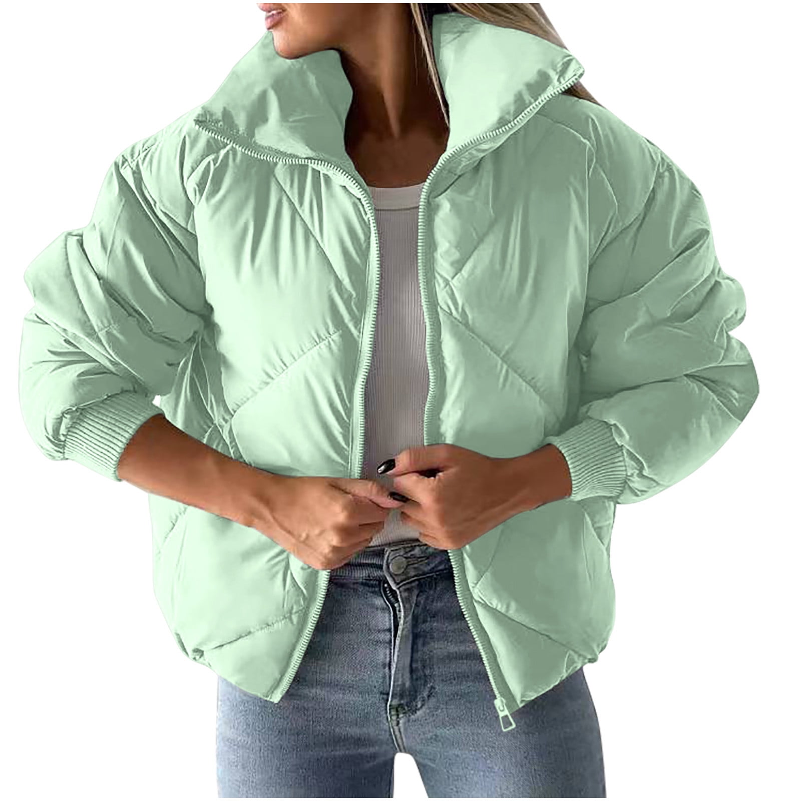 Babcutegg Womens Puffer Jackets Side Pockets Full Zipper Long Sleeve ...