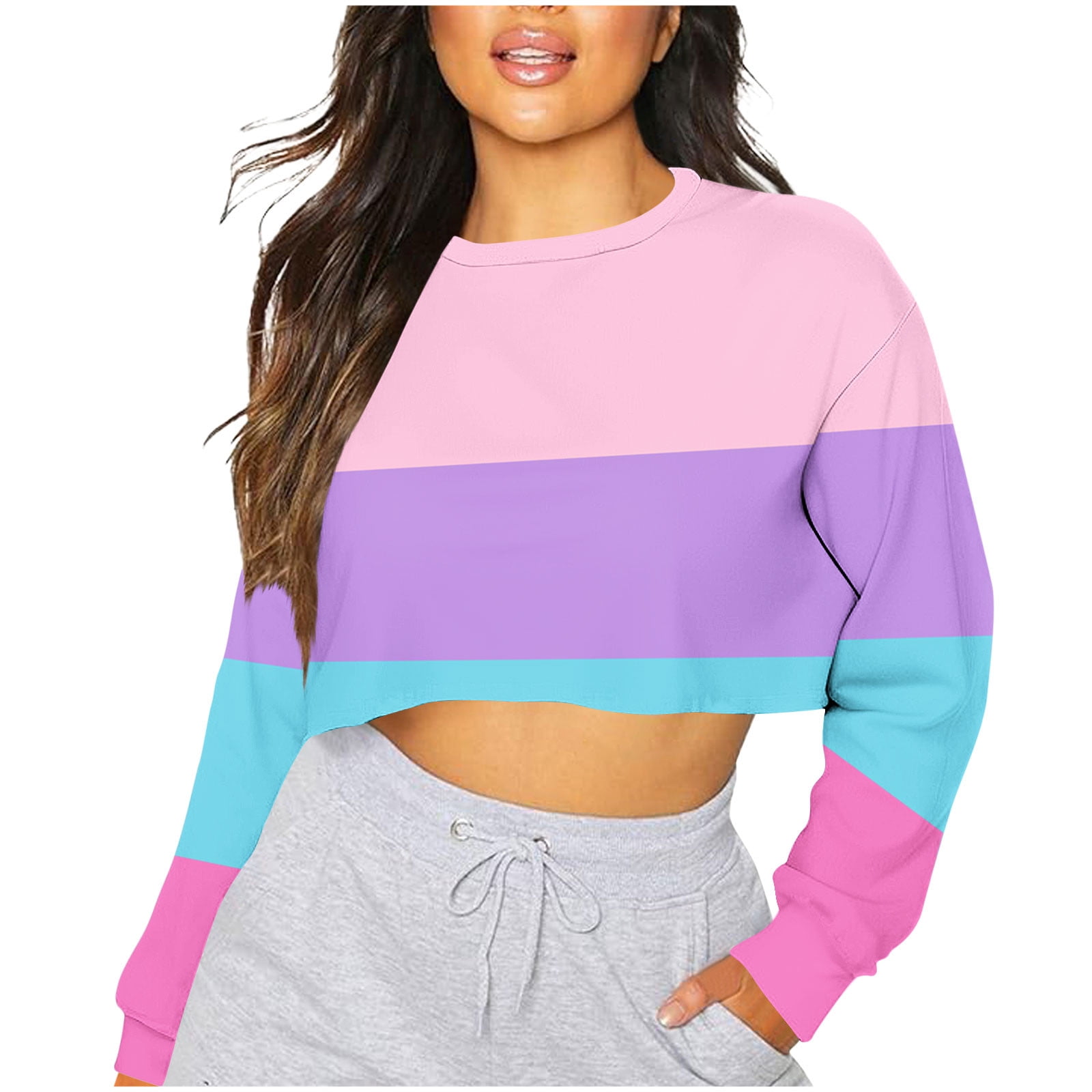 Babcutegg Womens Sweatshirt Color Block Crew Neck Pullover Womens ...