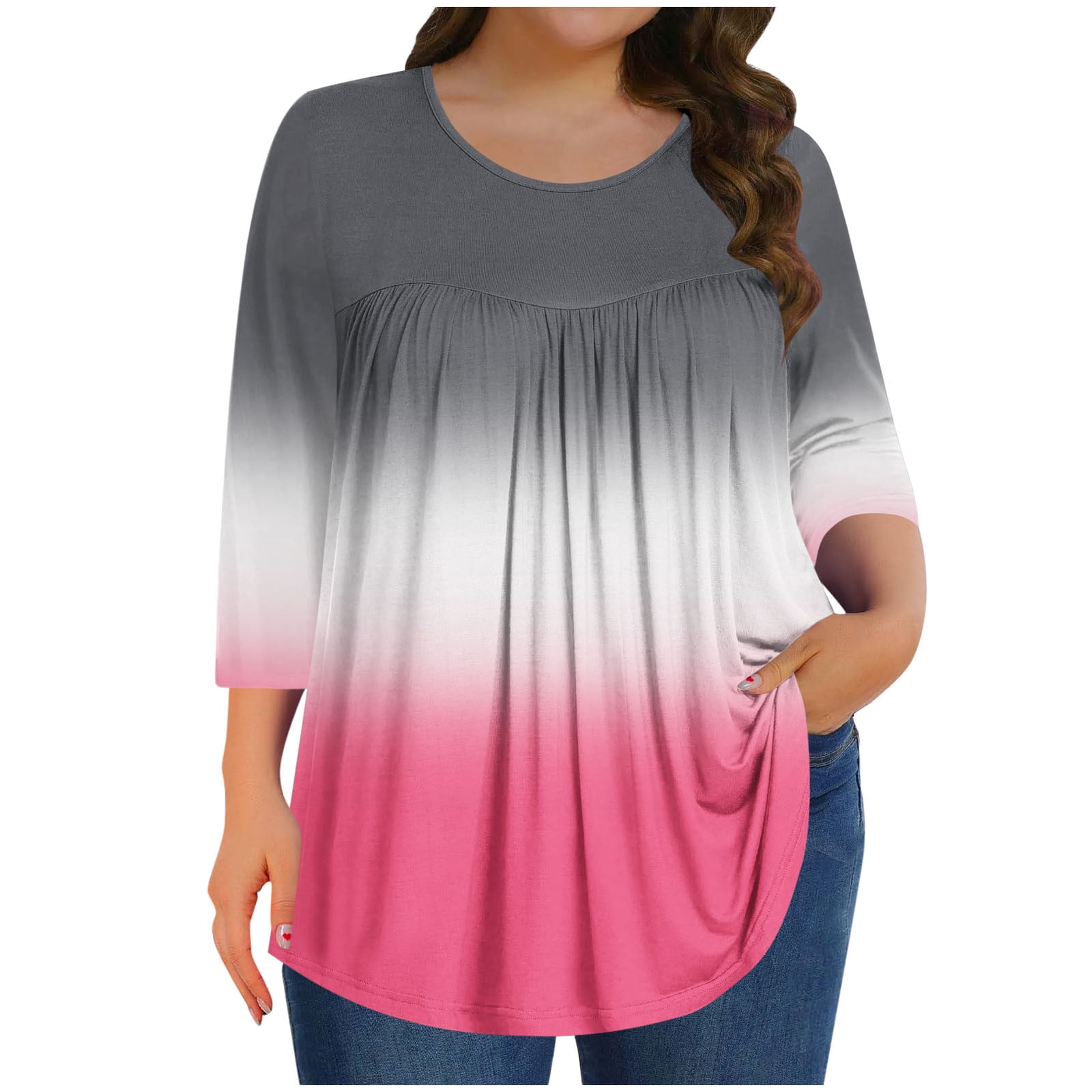 Babcutegg Womens Tops, Tunic Gradient Shirts 3/4 Sleeve Plus Size ...