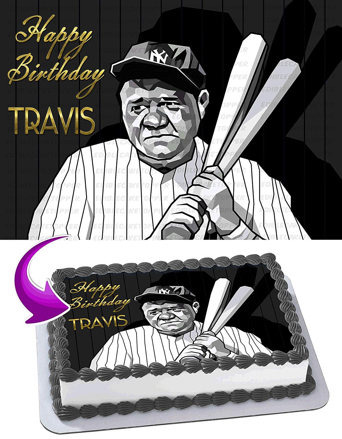 Babe Ruth Edible Cake Image Topper Personalized Picture 1/4 Sheet (8 ...
