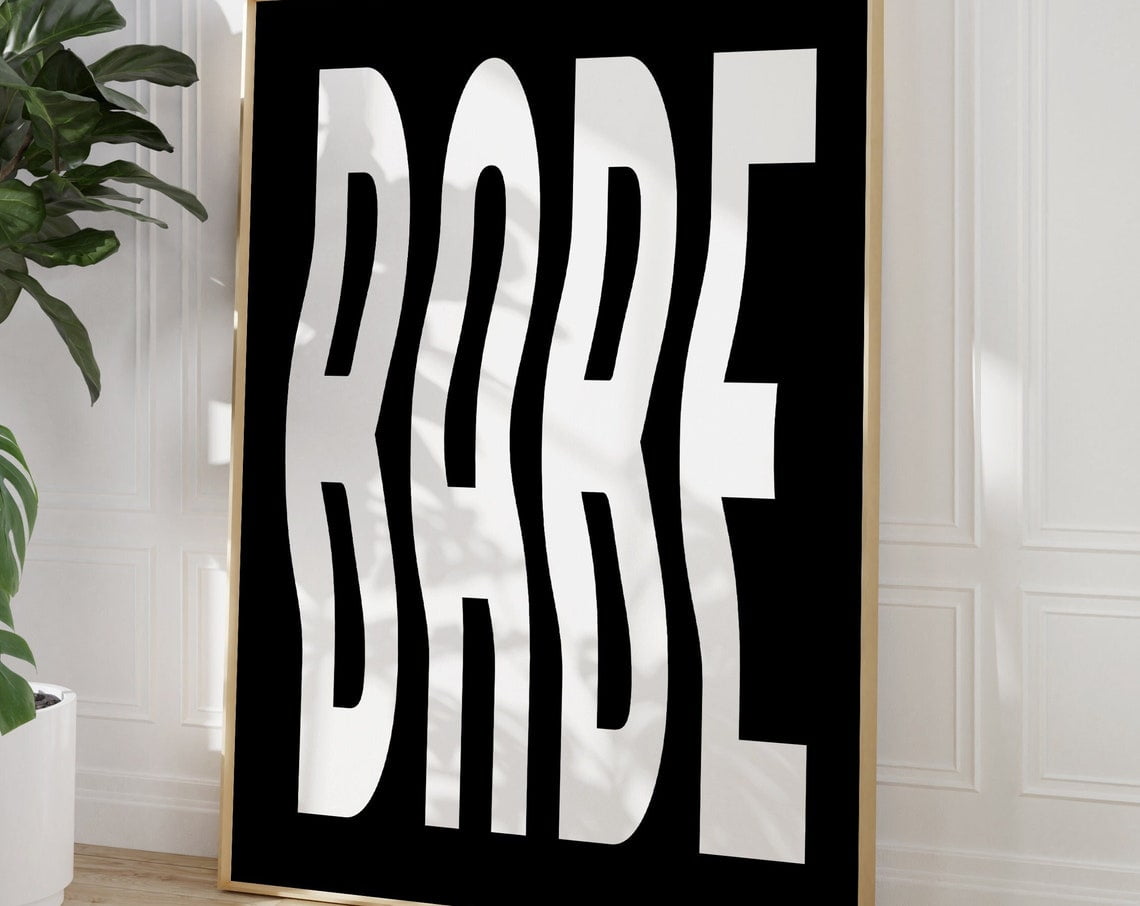 Babe Wavy Text Typography Art Print - Retro Trendy Typograpic, Bold ...