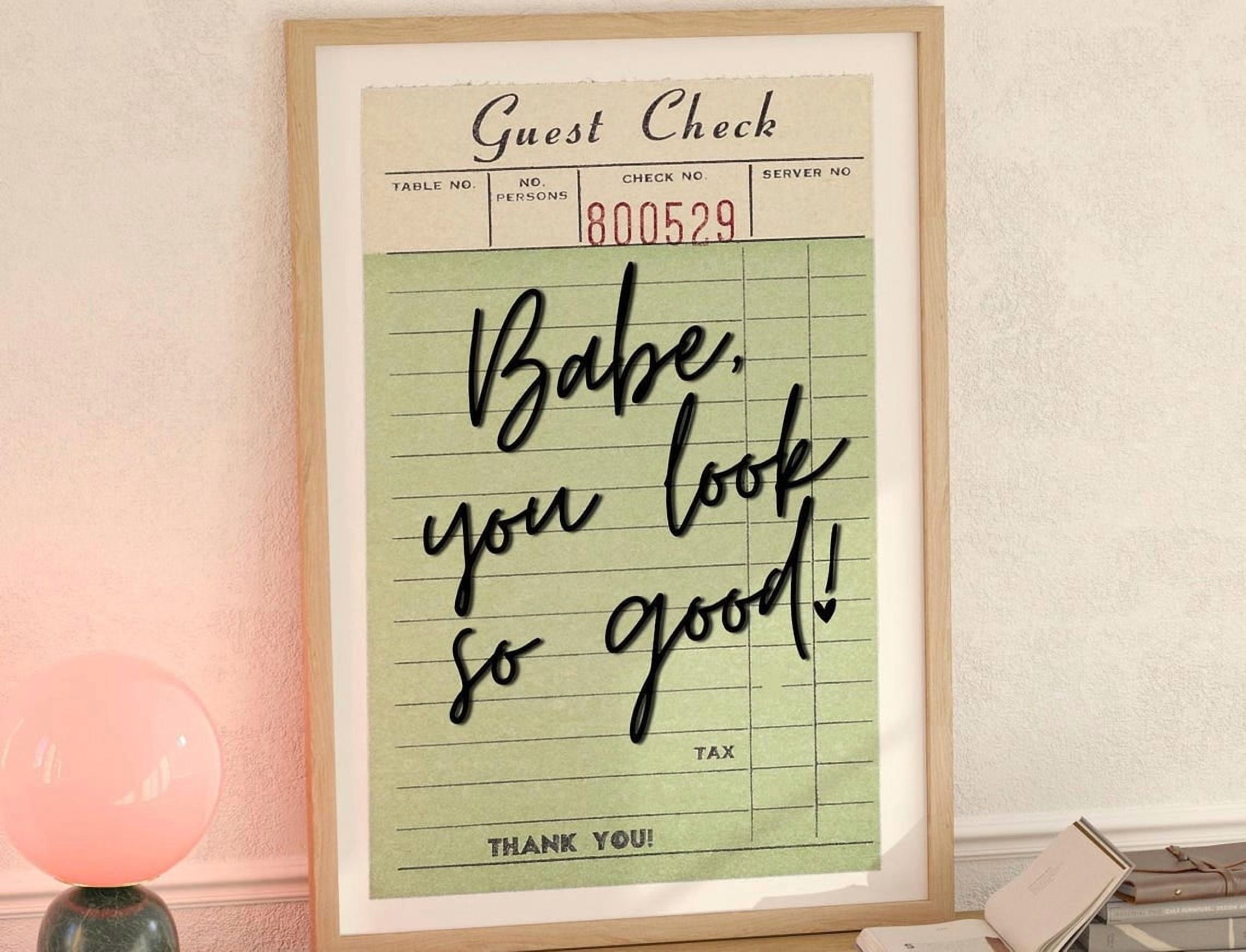 Babe You Look So Good Print Retro Guest Check Unframed Paper Print ...