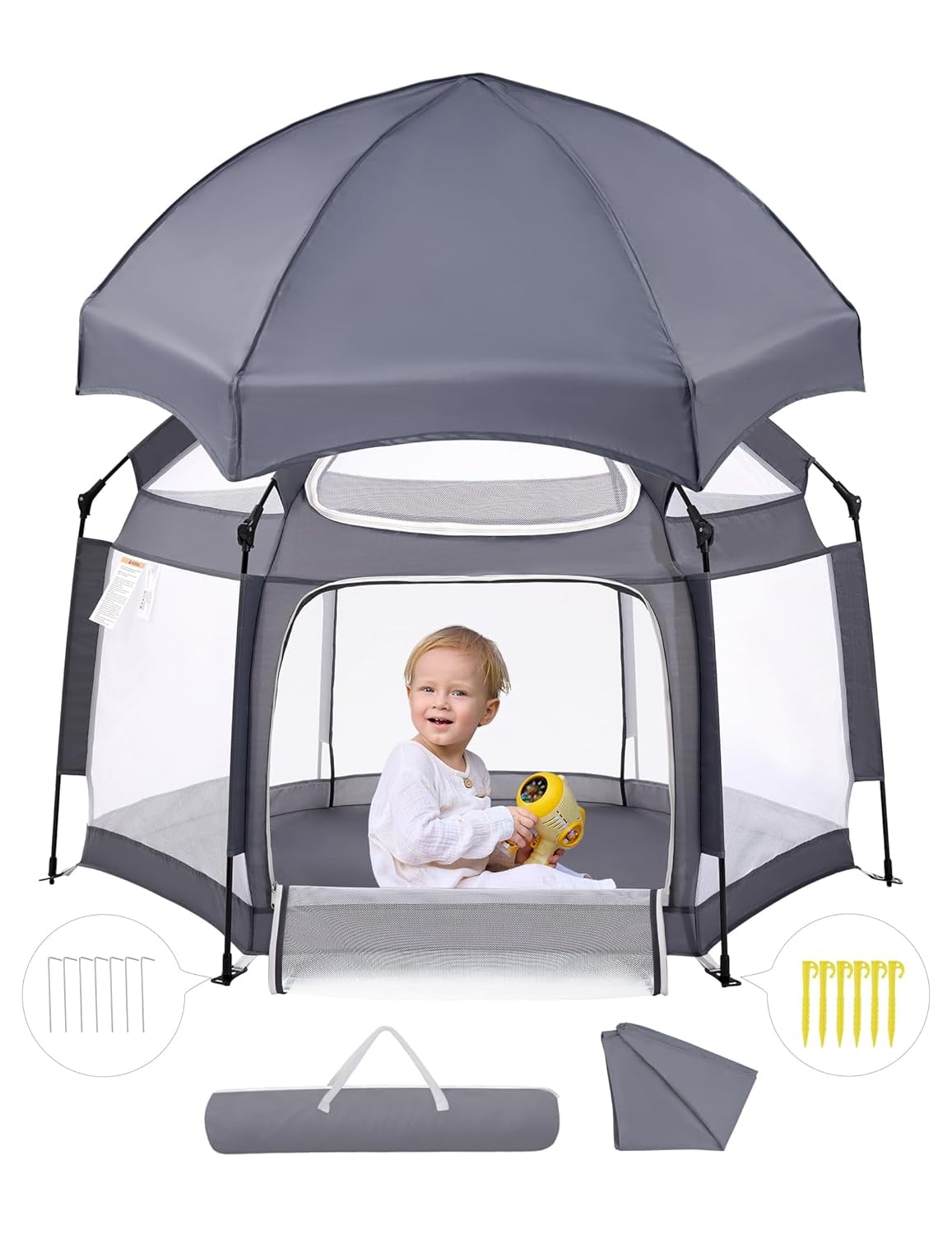 Babelio Baby Playpen with Canopy, Pop up Toddler Tent, Travel/Nap ...