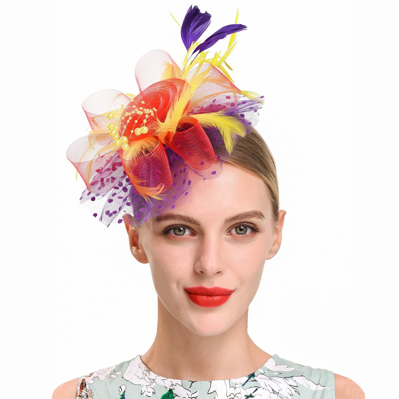 Baberdicy Bridal Hair Clip - Feather & Mesh Fascinator - Wedding ...