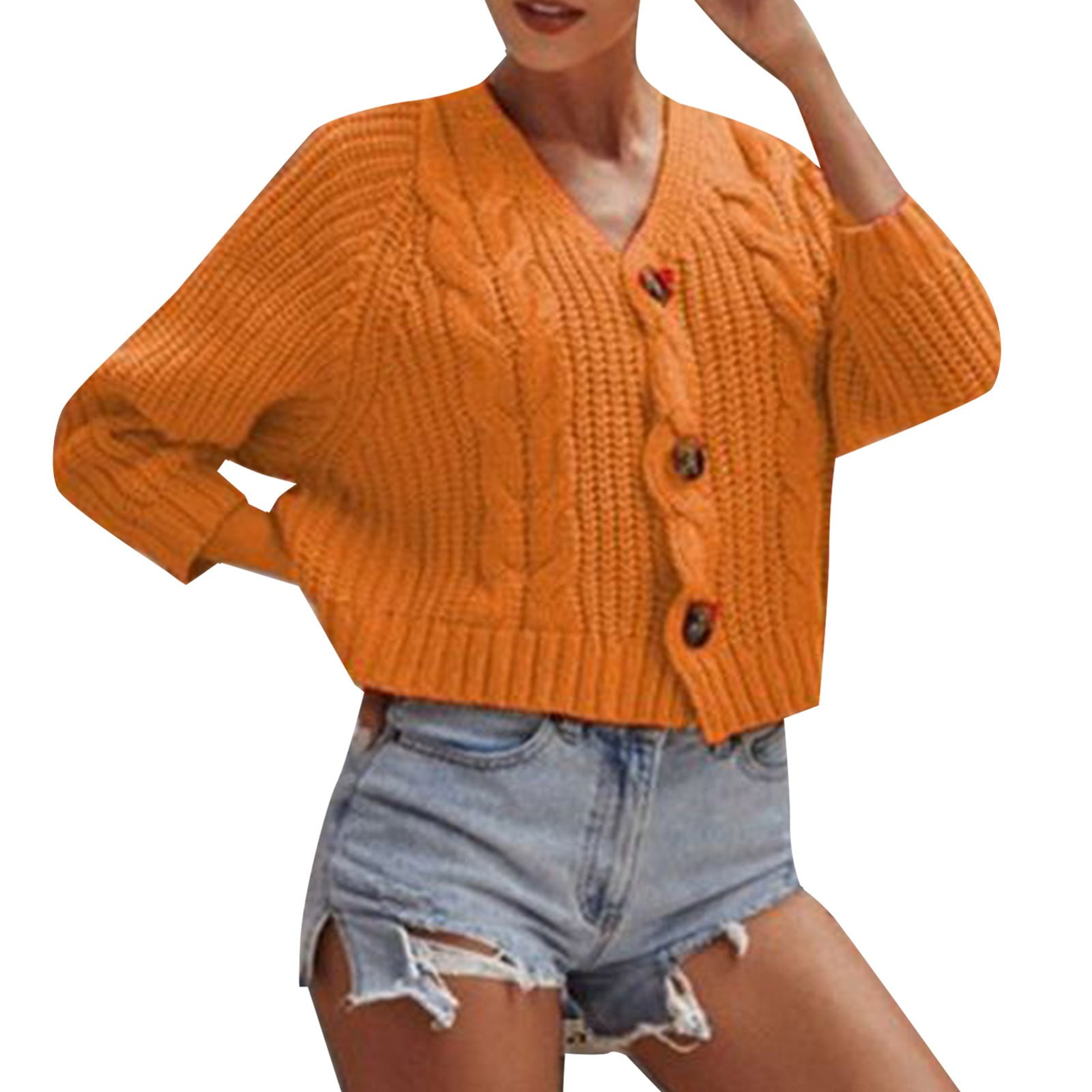 Baberdicy Cardigan Sweater Ladies Solid Color Button Sweater Knit ...