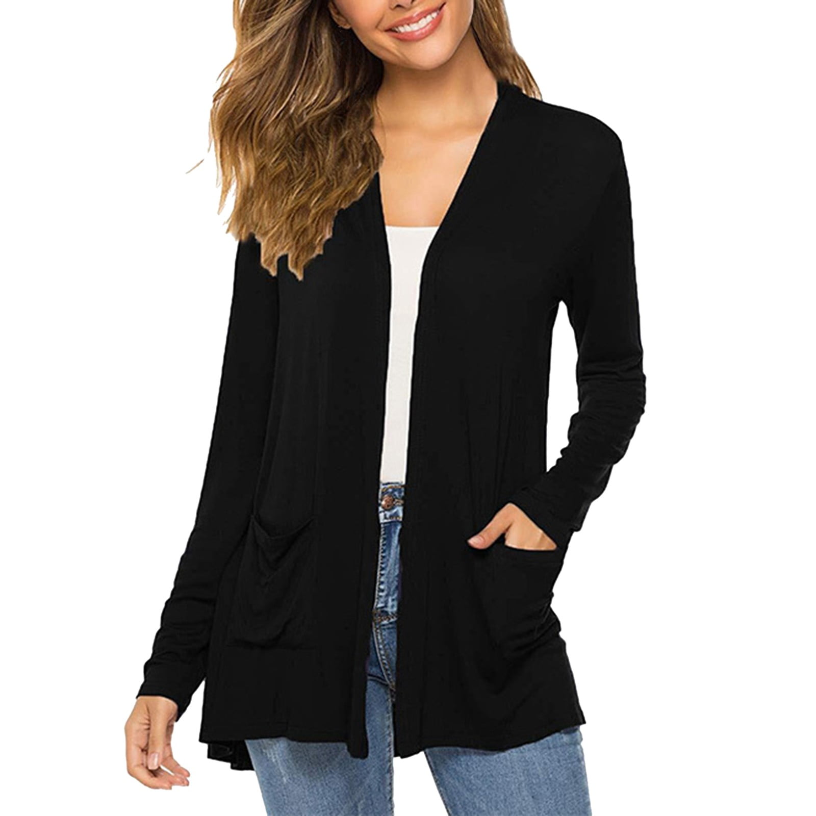 Baberdicy Cardigan for Women, Womens Ladies Solid V Neck Cardigan Long ...
