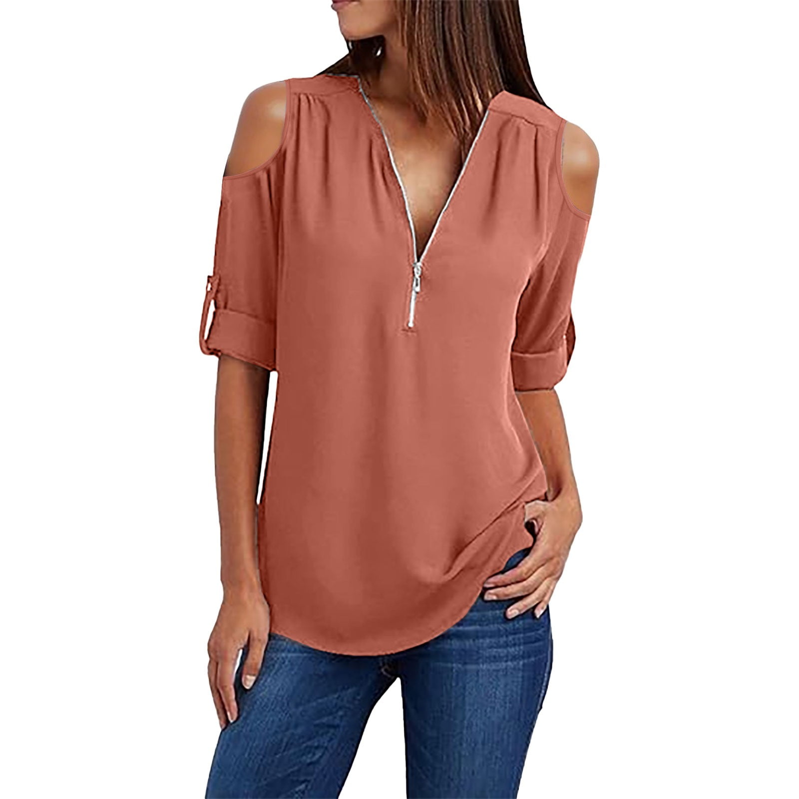 Baberdicy Cold Shoulder Blouse - Women's Loose Fit Chiffon Top with ...
